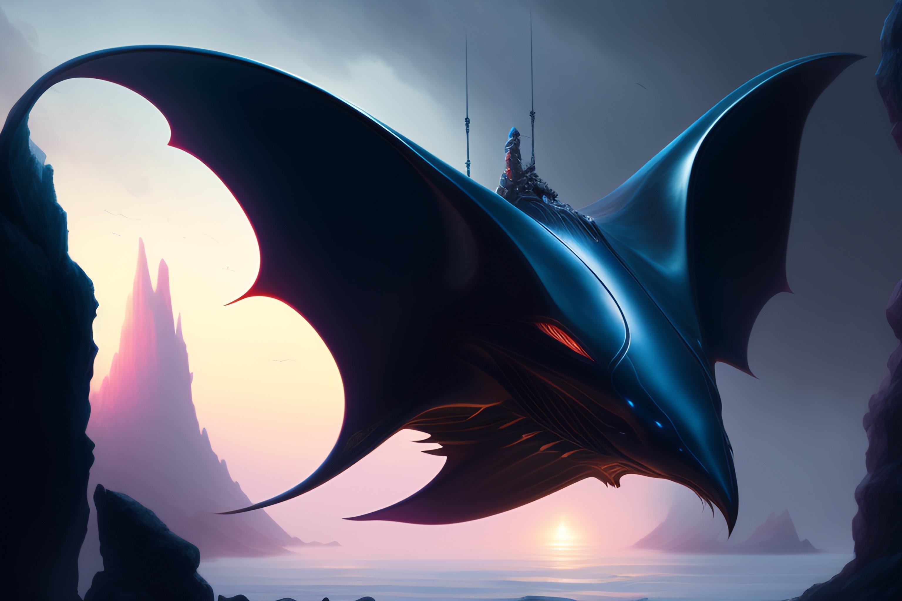 Lexica - Establishing shot of a fantasy spectral dementor manta ray ...