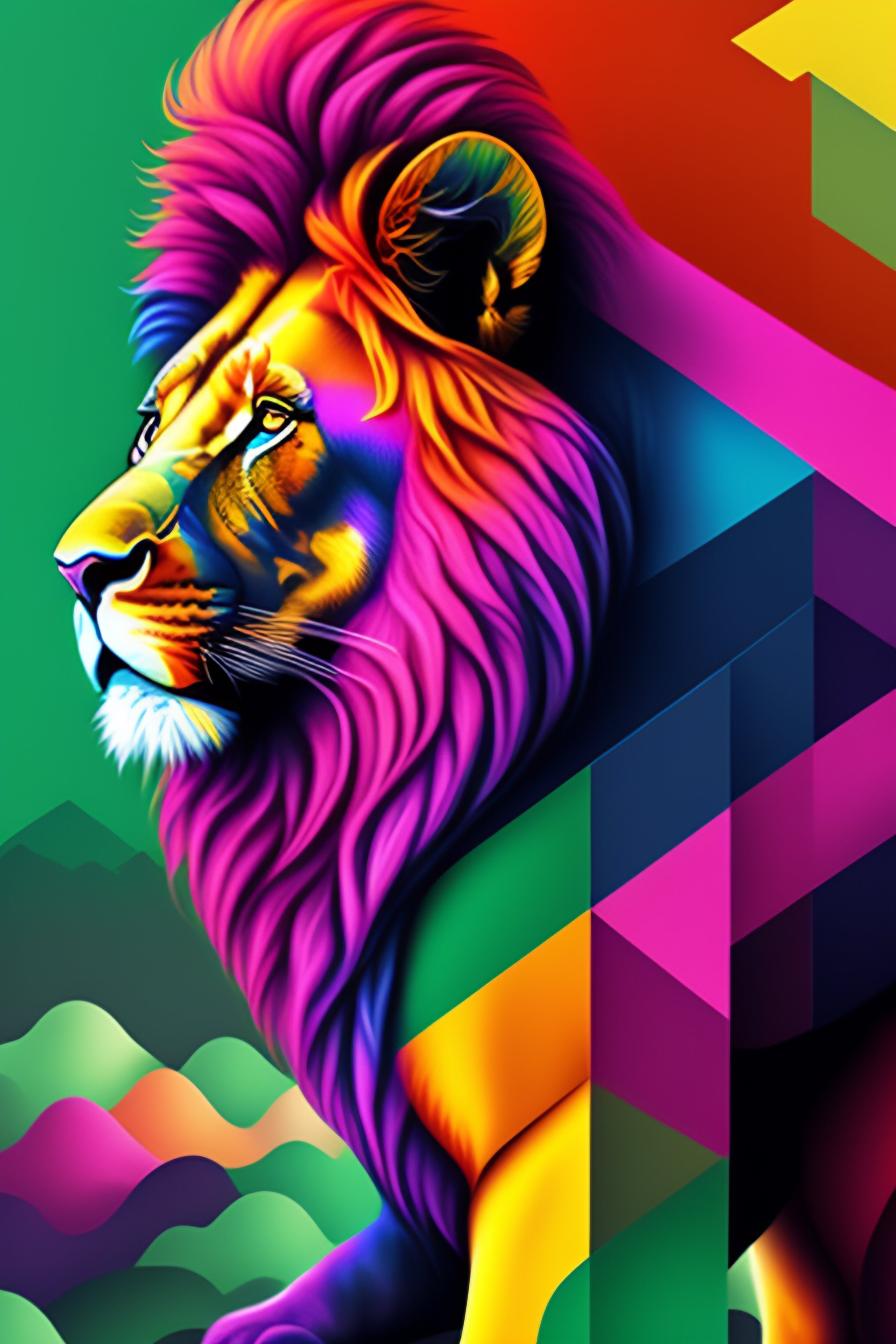 Lexica - Colored lion in polygon figures, japanese style