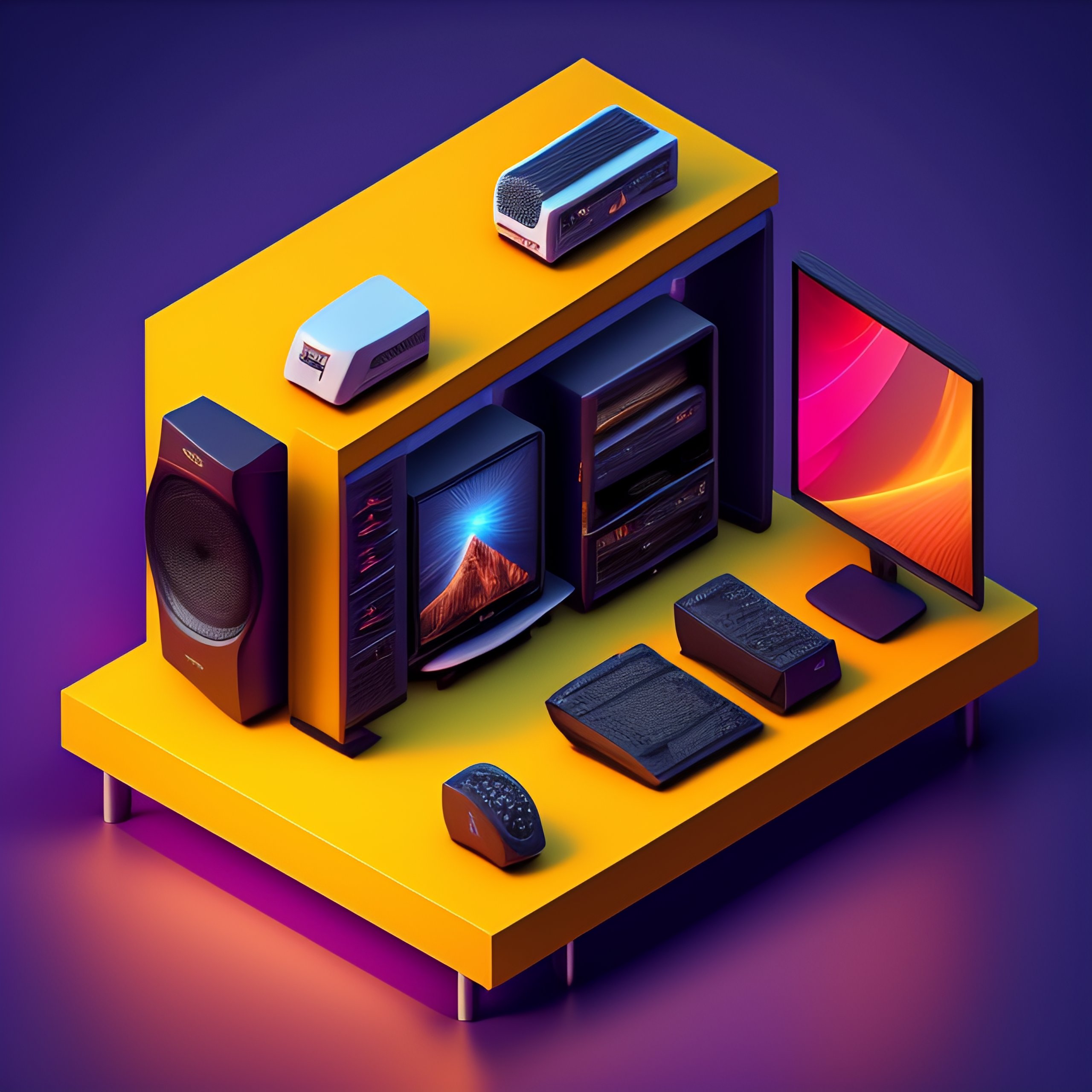 Lexica - Isometric render of a computer, streamer setup
