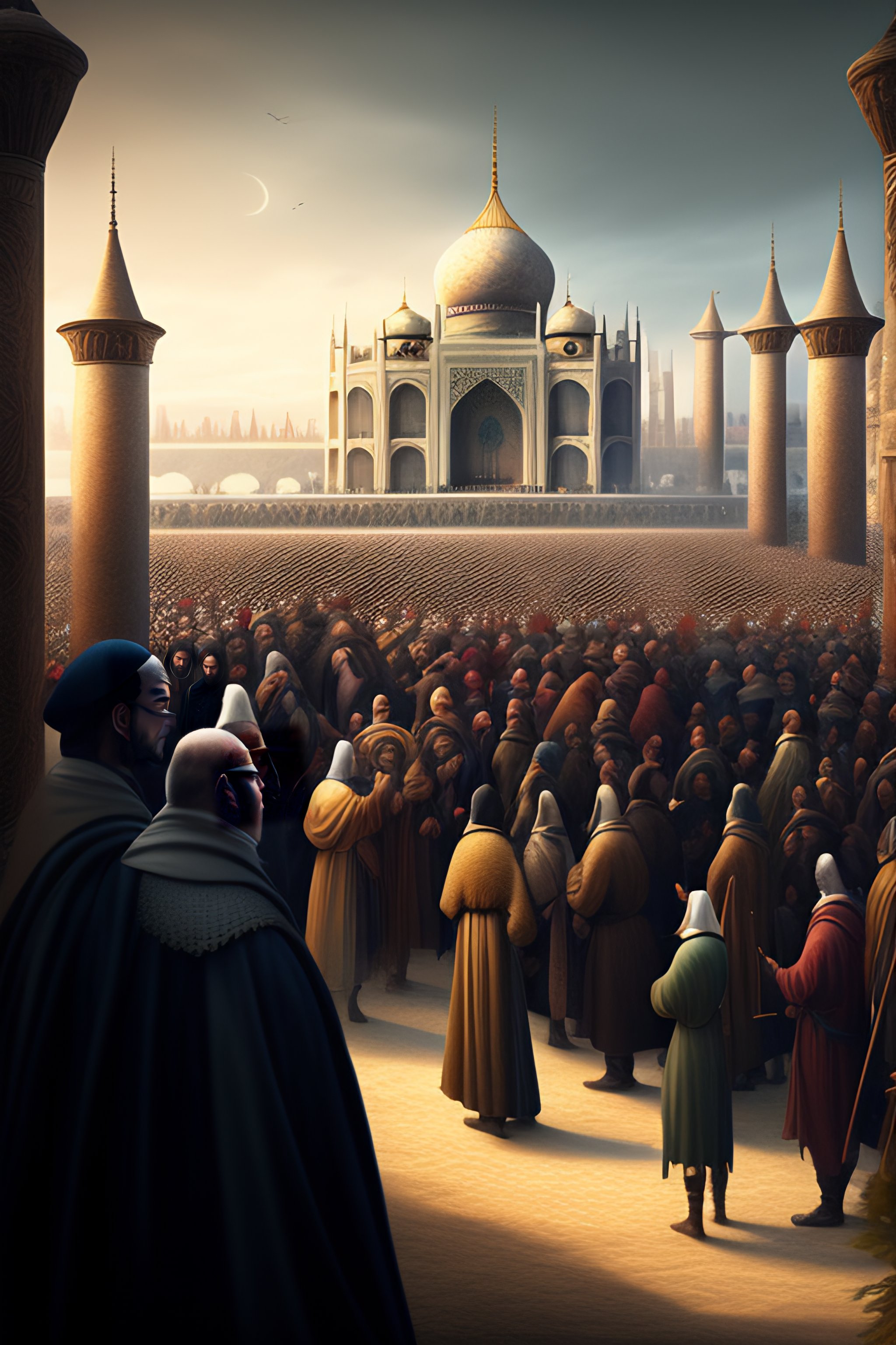 Lexica - Crowd surrounded by medieval figures, 8k hyper realistic
