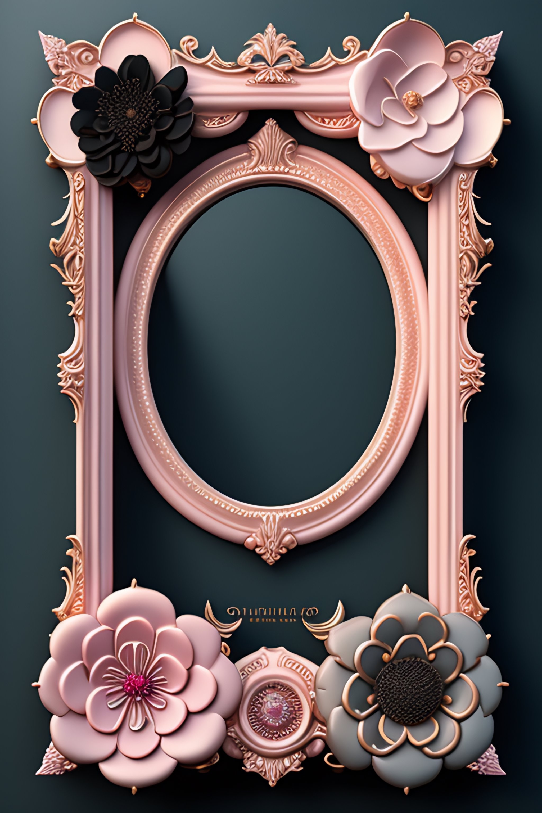Lexica - "Create a royale 3d feminine, dark floral design frame using a ...