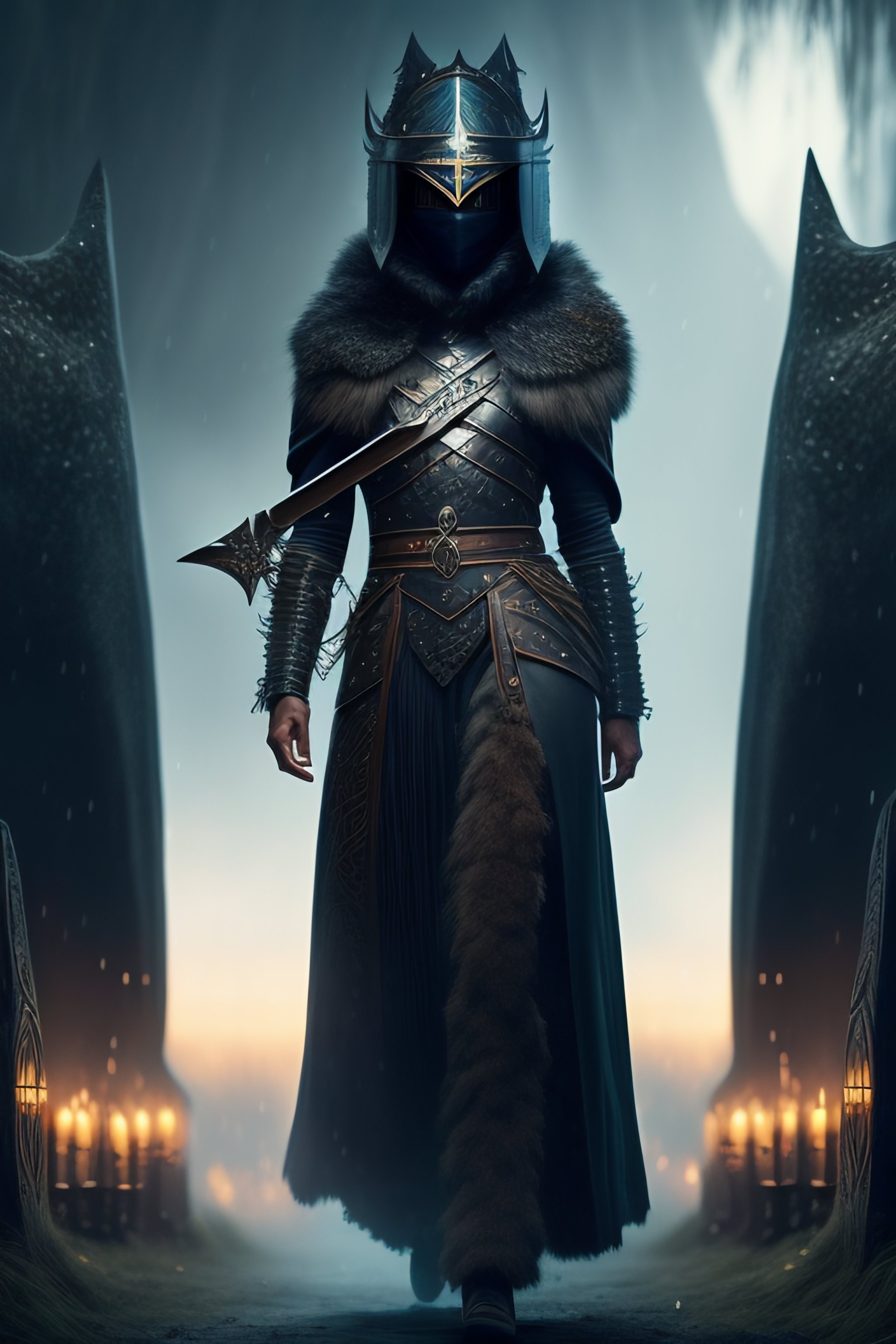 Lexica - An humanoid with a long ragged coat filled with pins, a mask ...