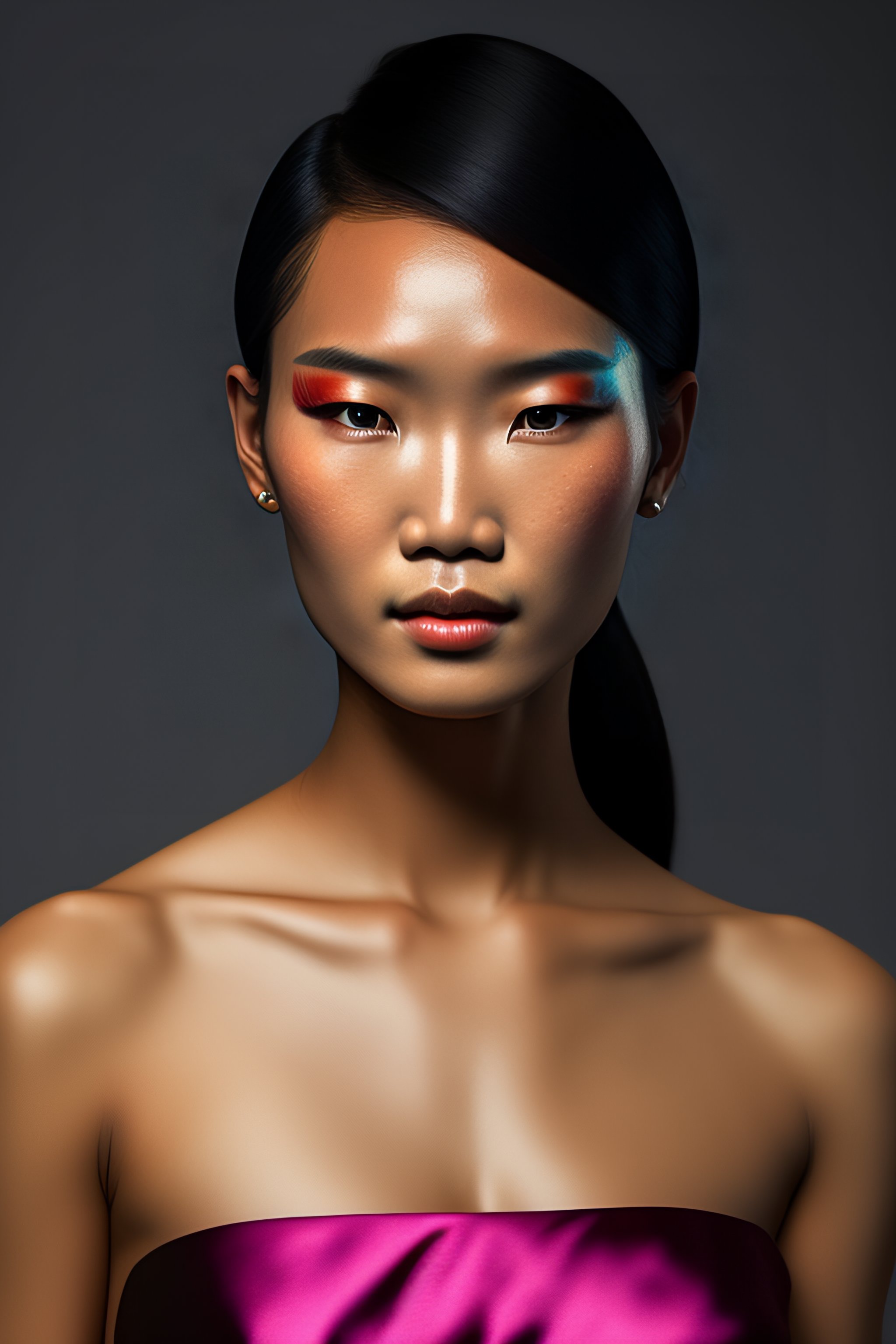 Lexica - Side angle of a female Indonesian model with glowy skin