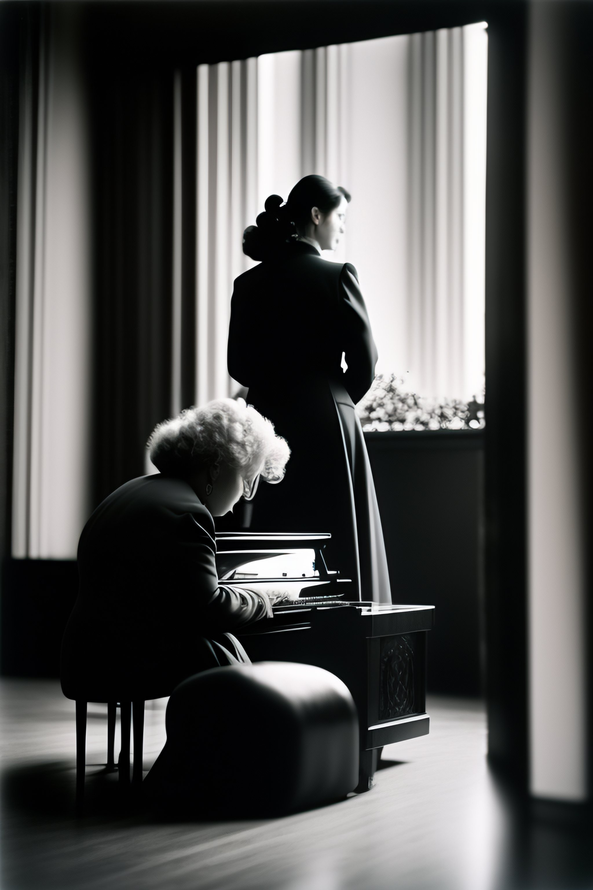Lexica - William Klein studio photography ,woman playing piano, complex ...