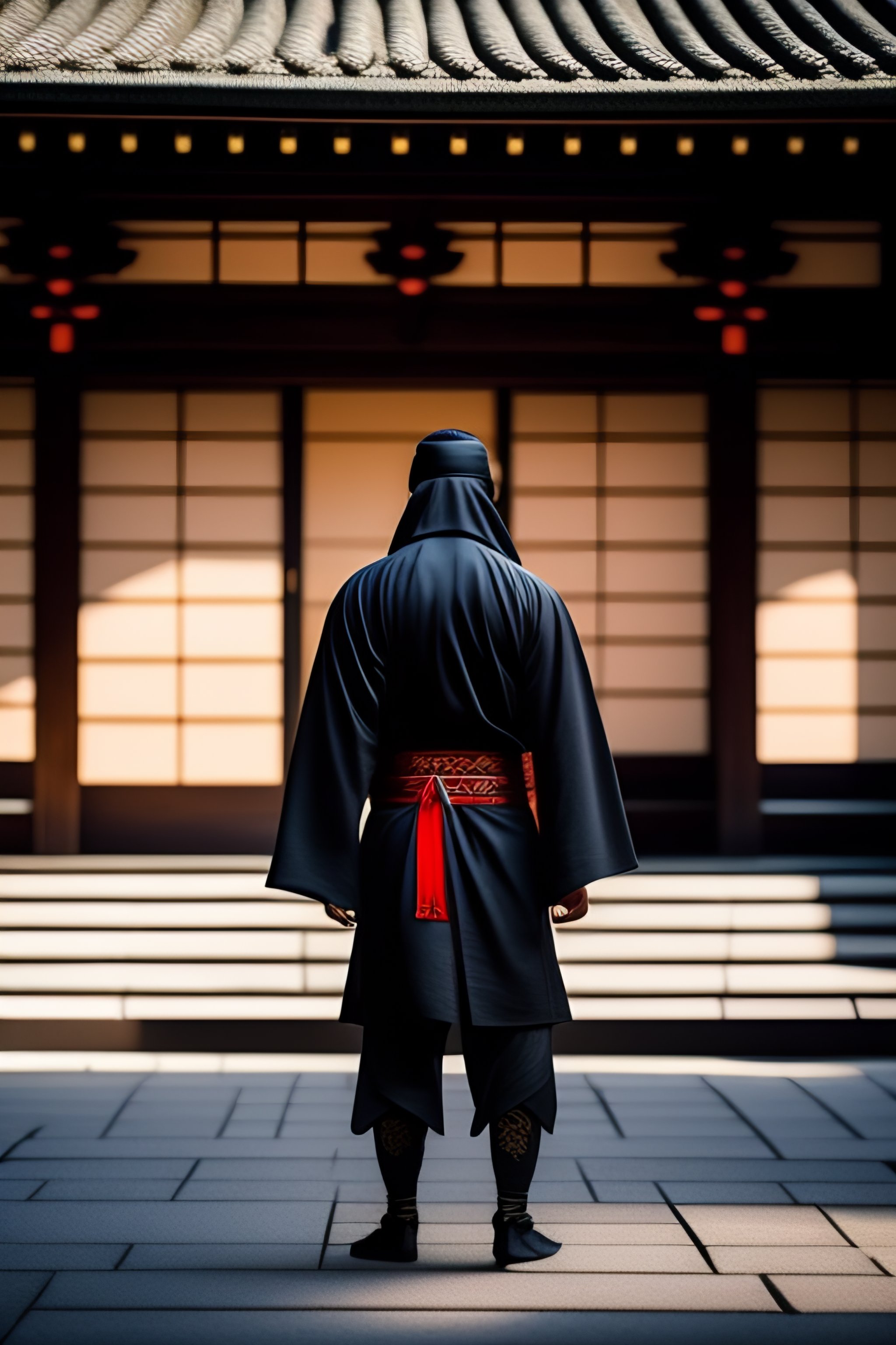 Lexica - A ninja posing in front of a multi-tier Japanese temple, full ...