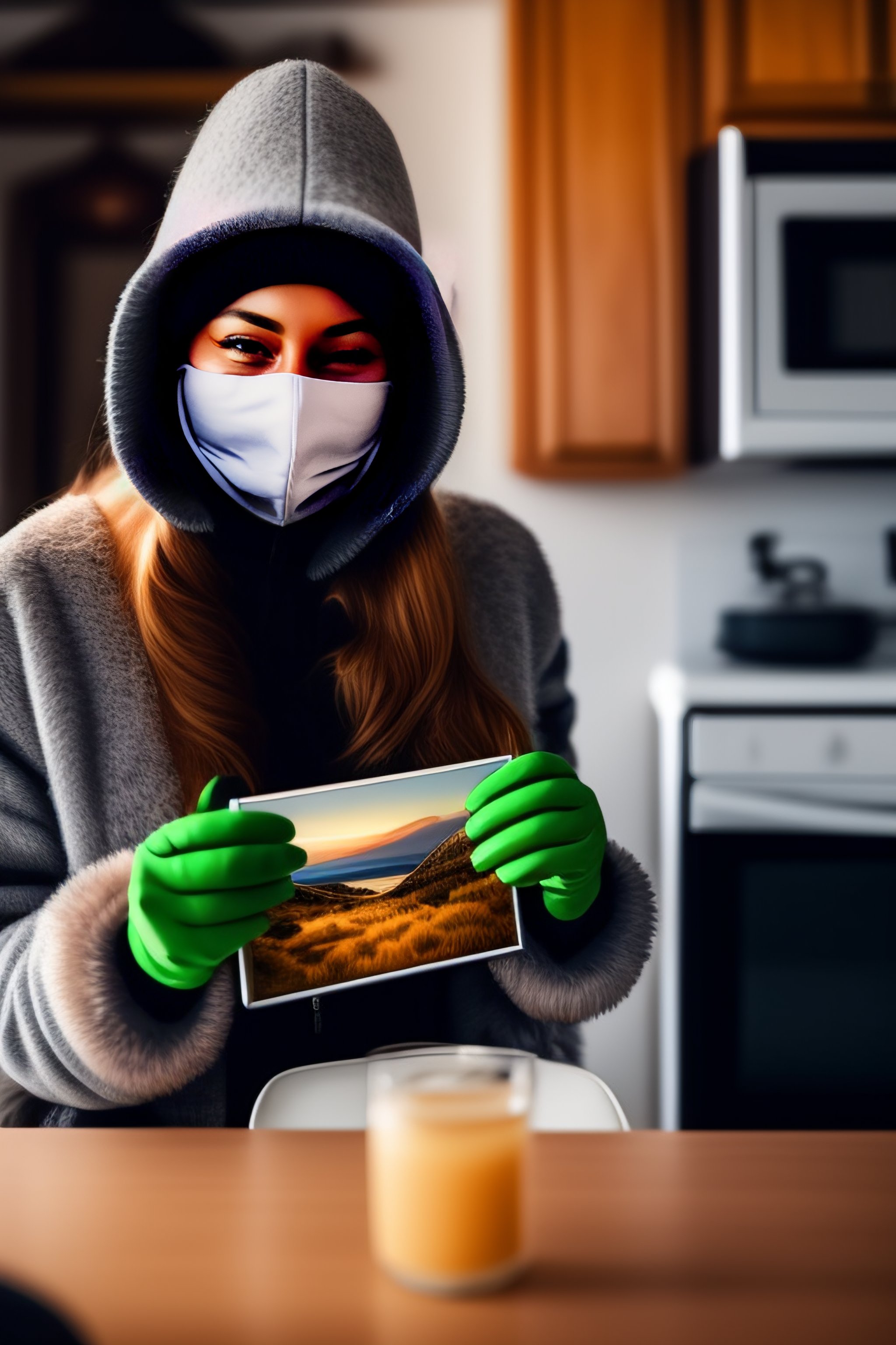 Lexica - Female masked robber stealing a picture in a house