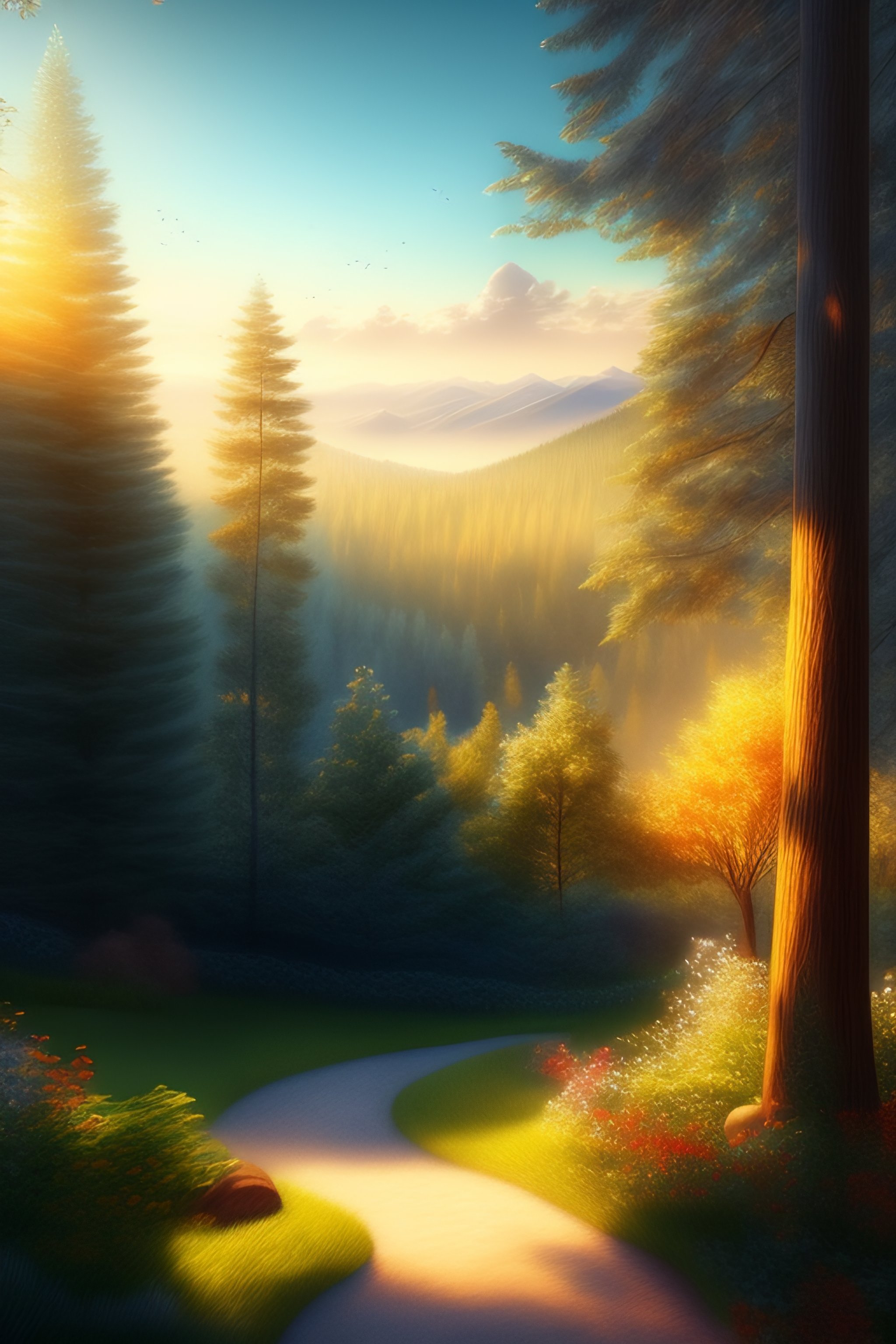 Lexica - A realistic drawing of heavens scenery, warm light, intimate ...