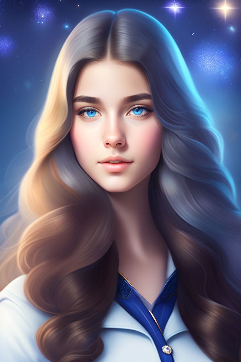 Lexica - Smart girl,normal blue eyes, long hair, nose atractive, soft ...