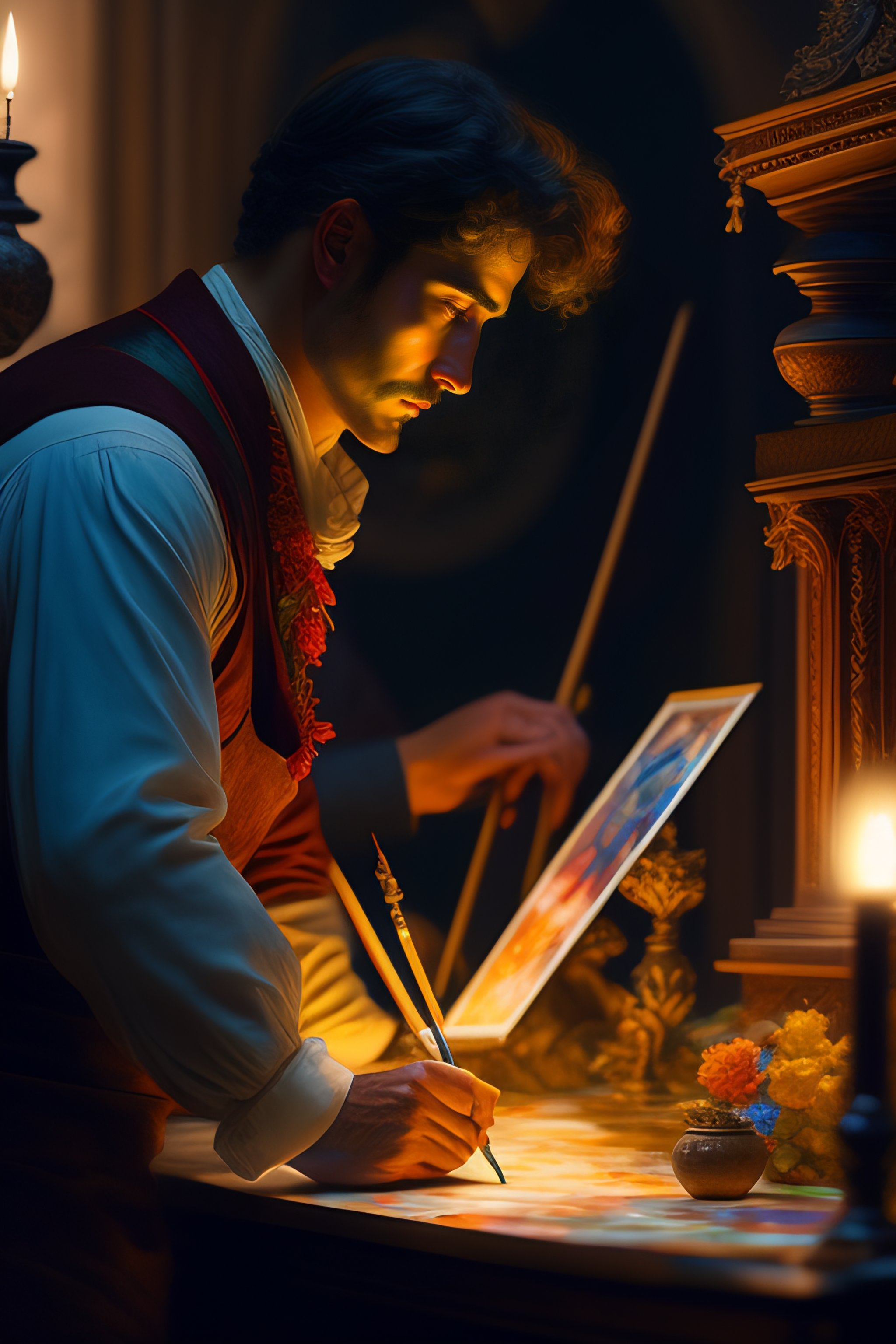 Lexica - A painter in his studio painting a collage, by edgar maxence ...