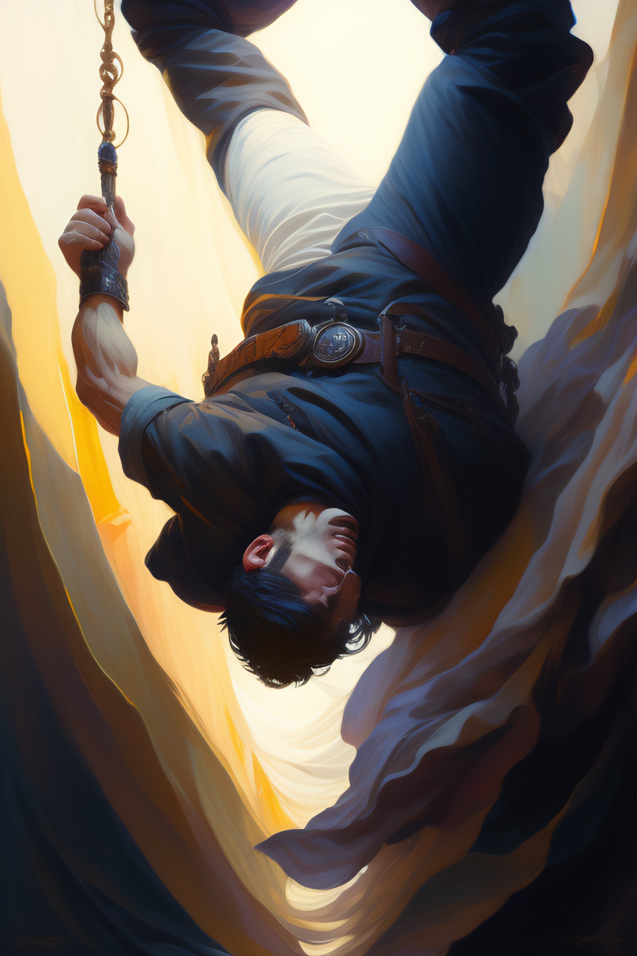 Lexica - A man hanging upside-down painted by tsuyoshi nagano, greg rutkowski, artgerm, alphonse ...
