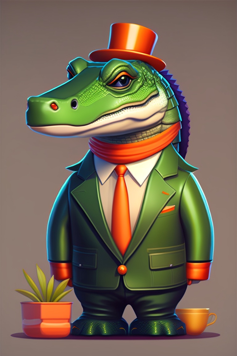 Lexica - Alligator 2d character illustration, wear suit, retro ...