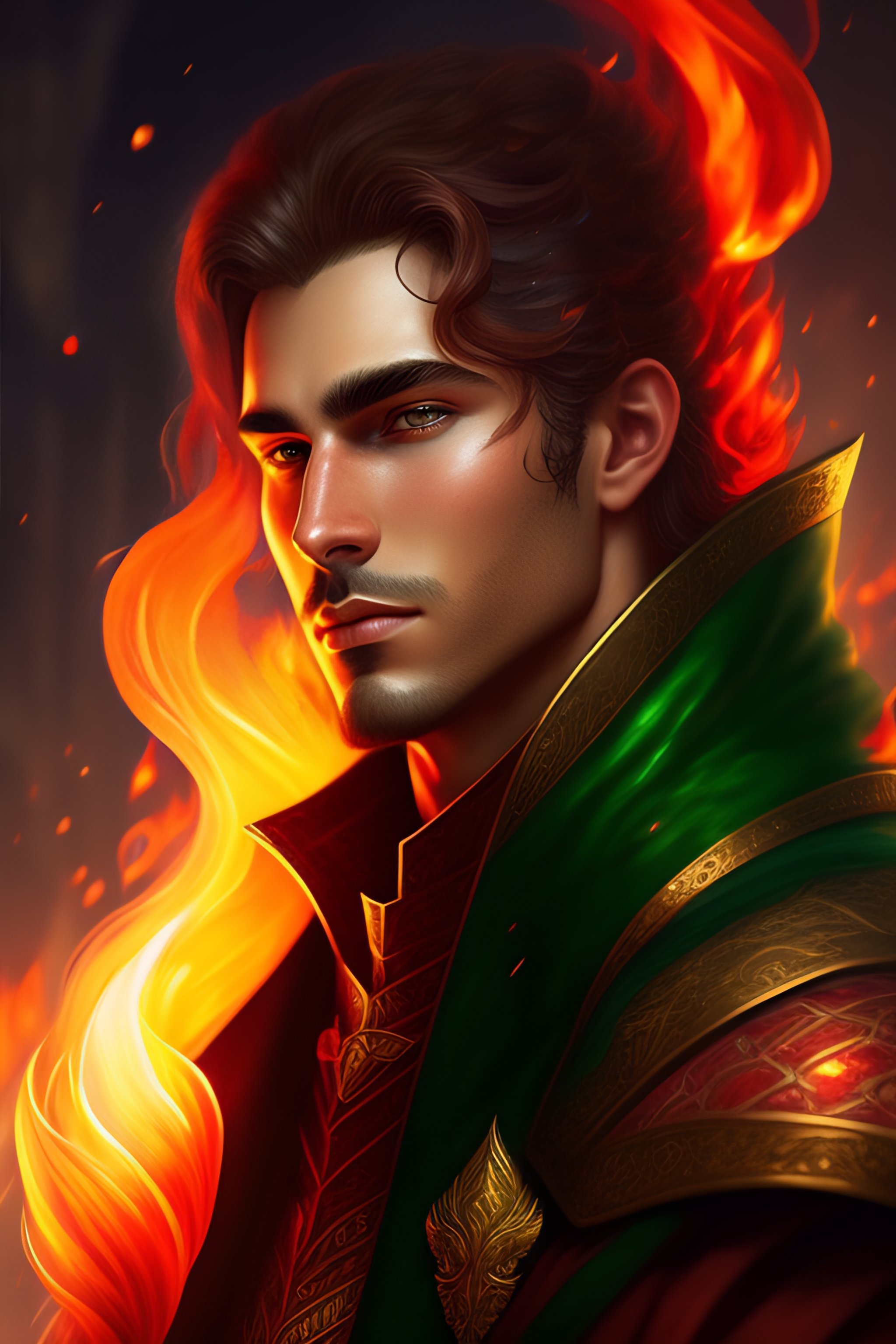 Lexica - Portrait of a man surrounded by fire, portrait of beautiful ...