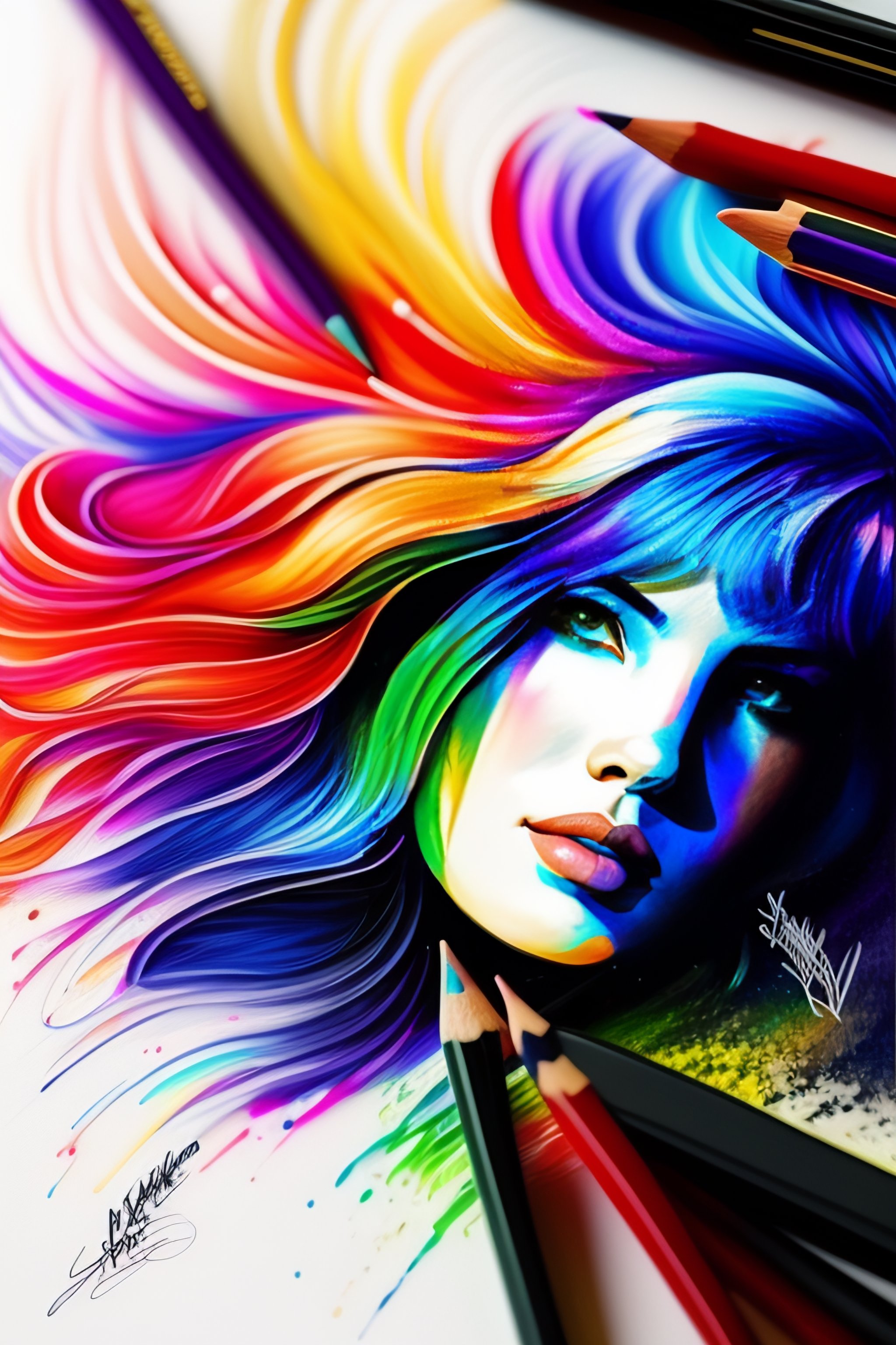 Lexica - Scribble art with pens and pencils next to the paper and ...