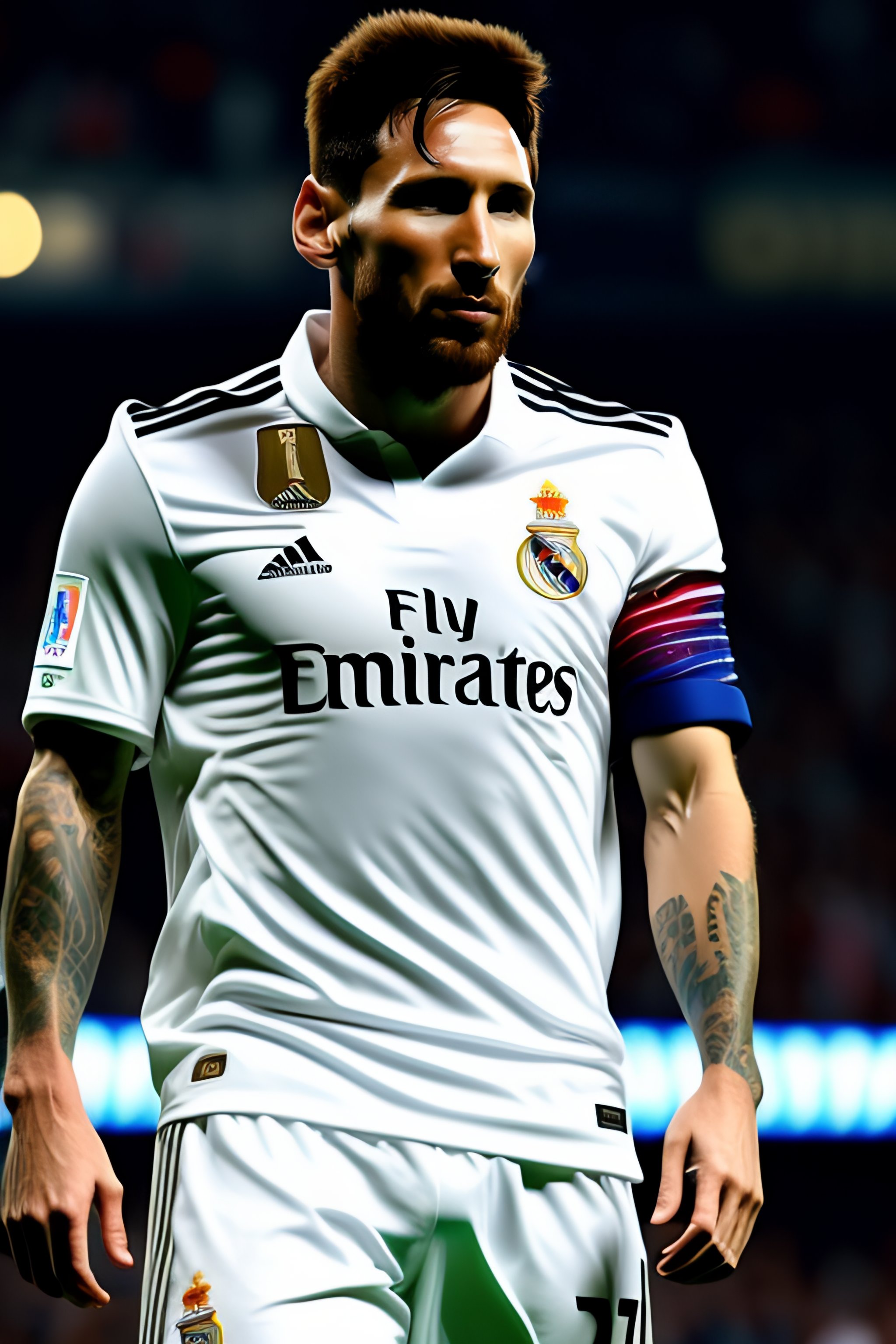 Lexica - Messi standing in the real madrid jersey\