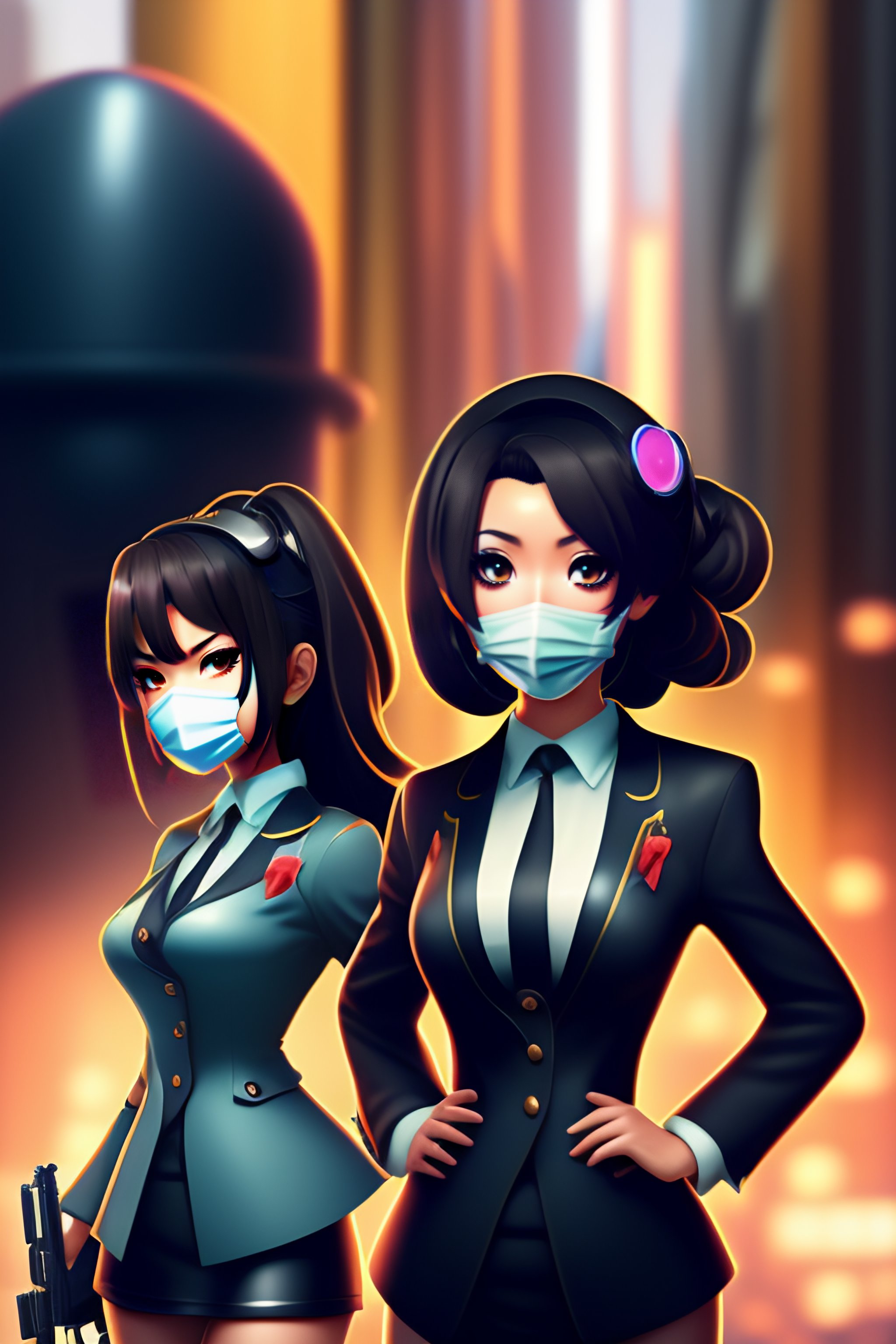 Lexica - Bankrobber anime girls in a group with suit, masks and guns ...