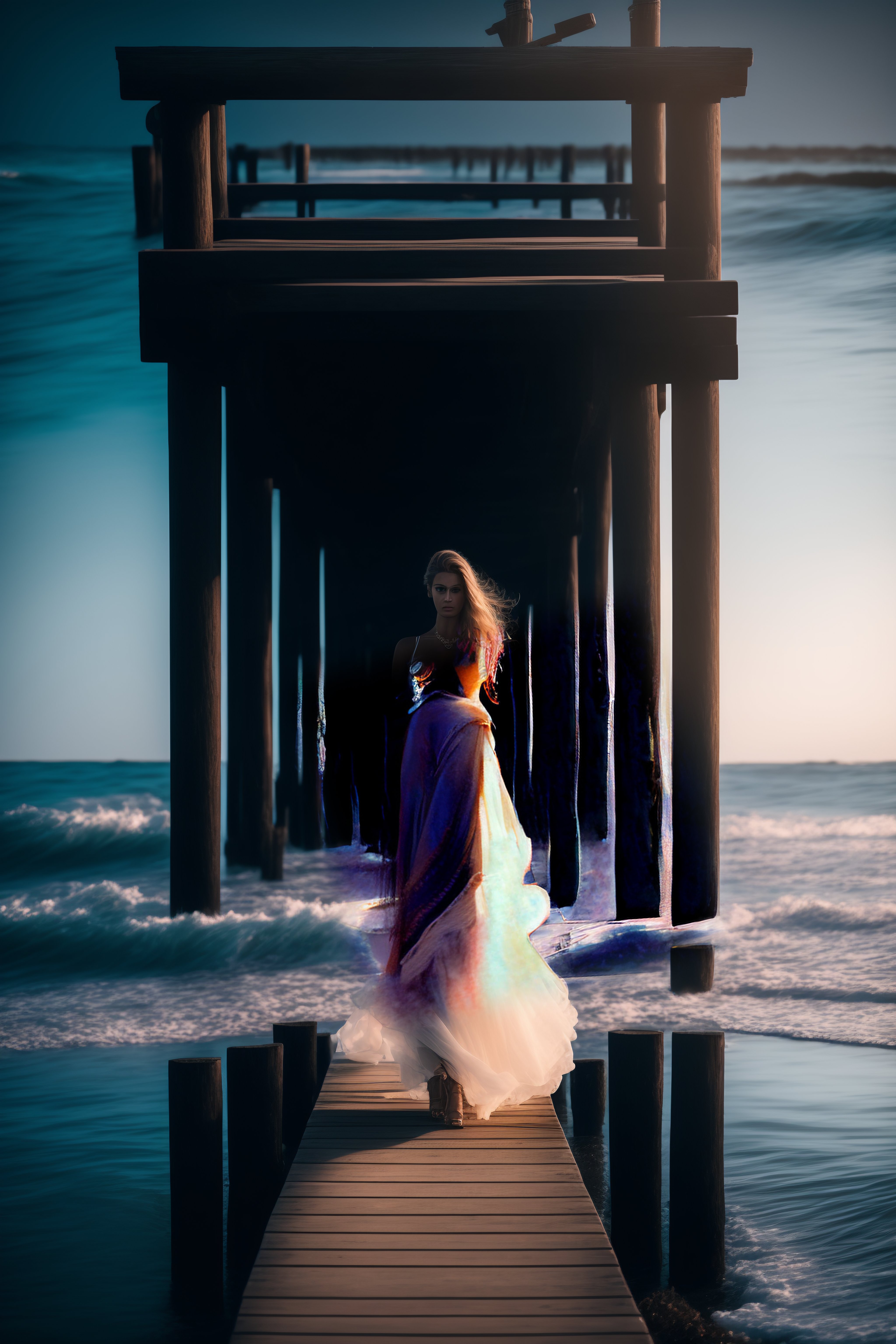 Lexica - Old jetty photo of beautiful tall hottest witch with long hair ...