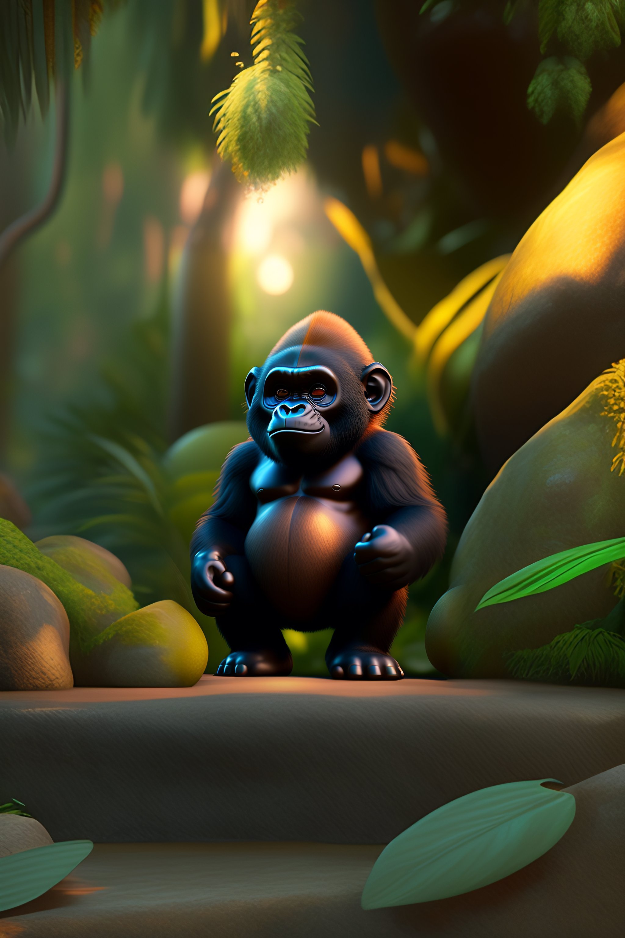 Lexica - Cute adorable little gorilla smiling greeting me, unreal ...