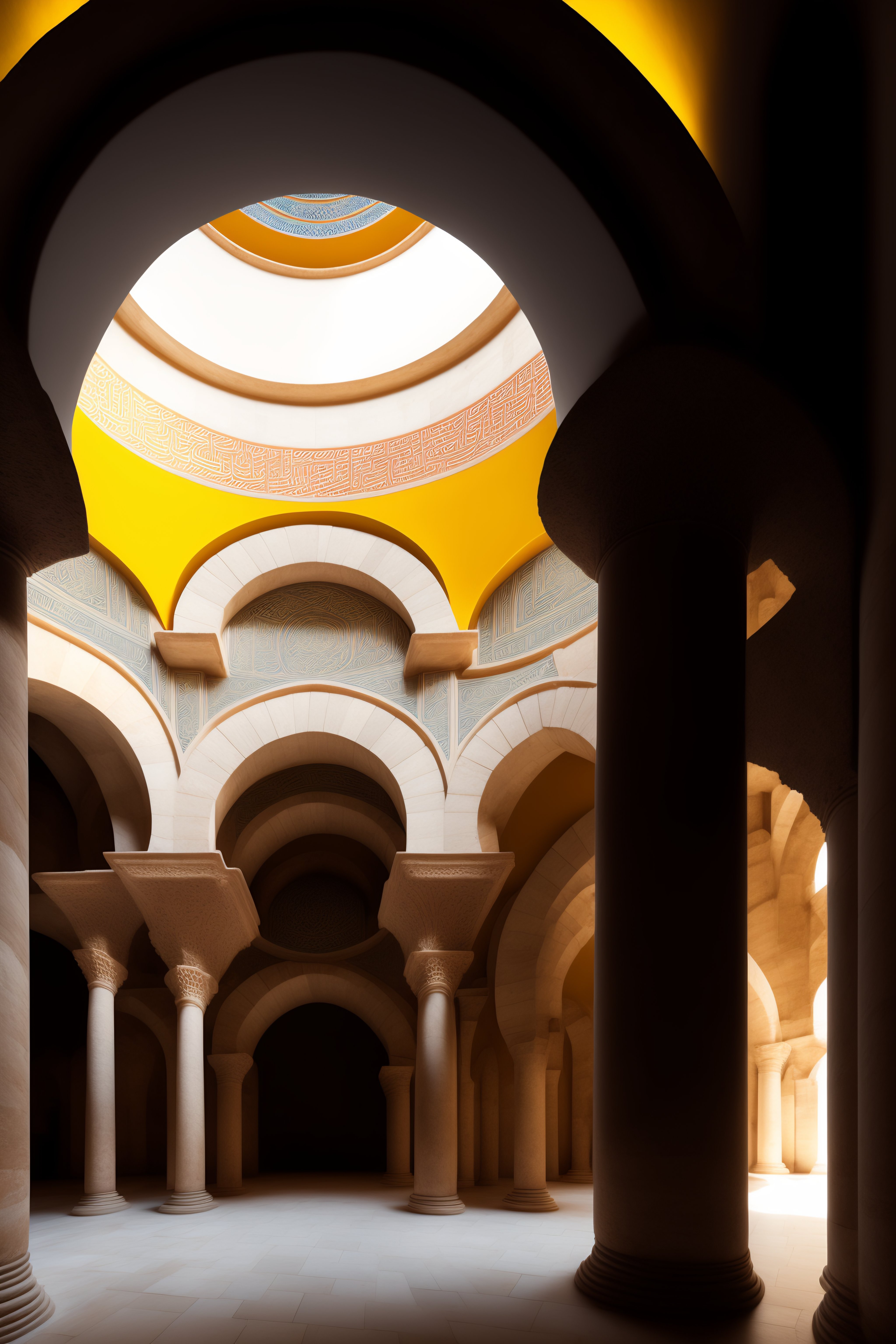 Lexica - Interior of circular temple with horseshoe arches style mosque ...