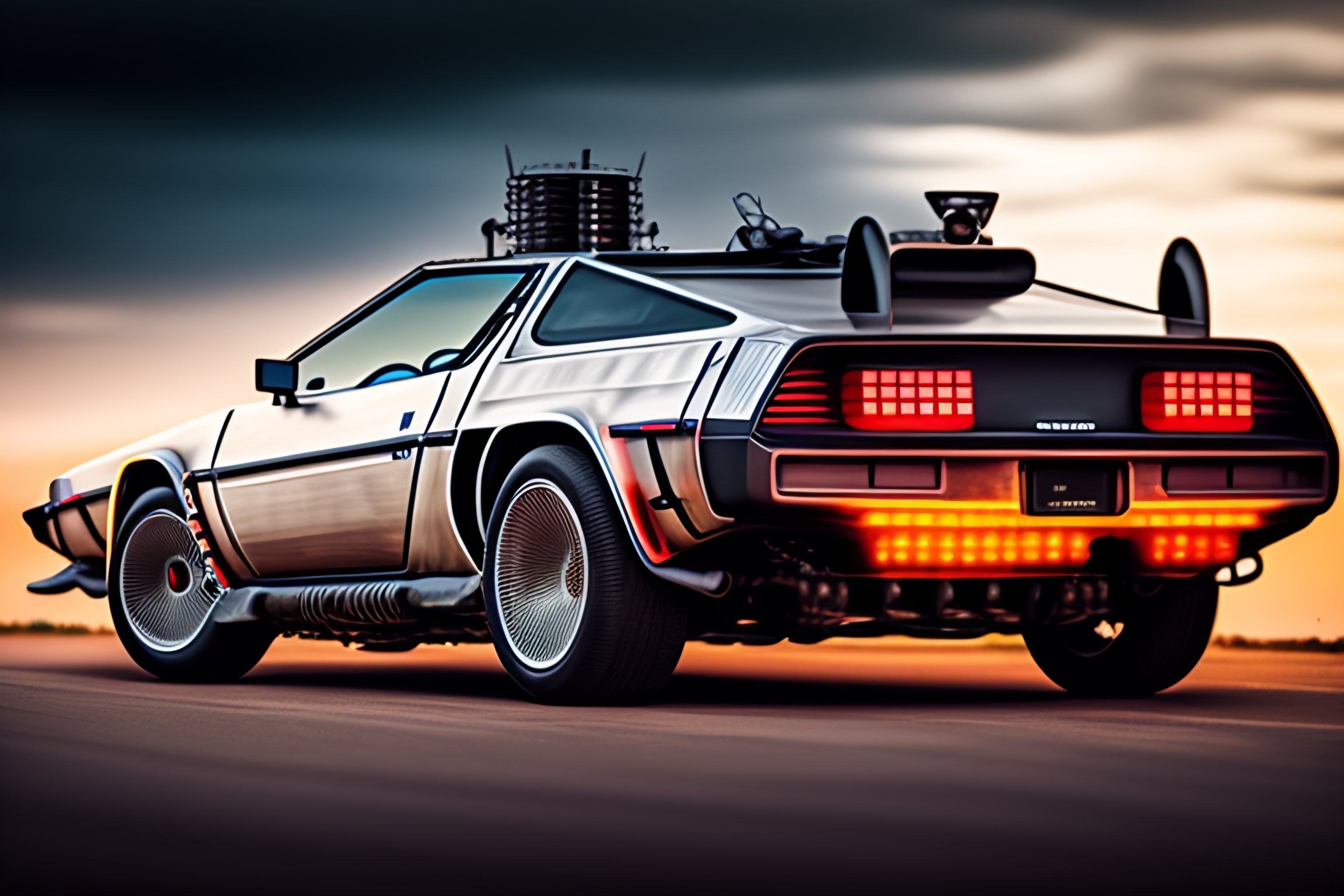 Lexica - Calavera robot terminator conduciendo delorean