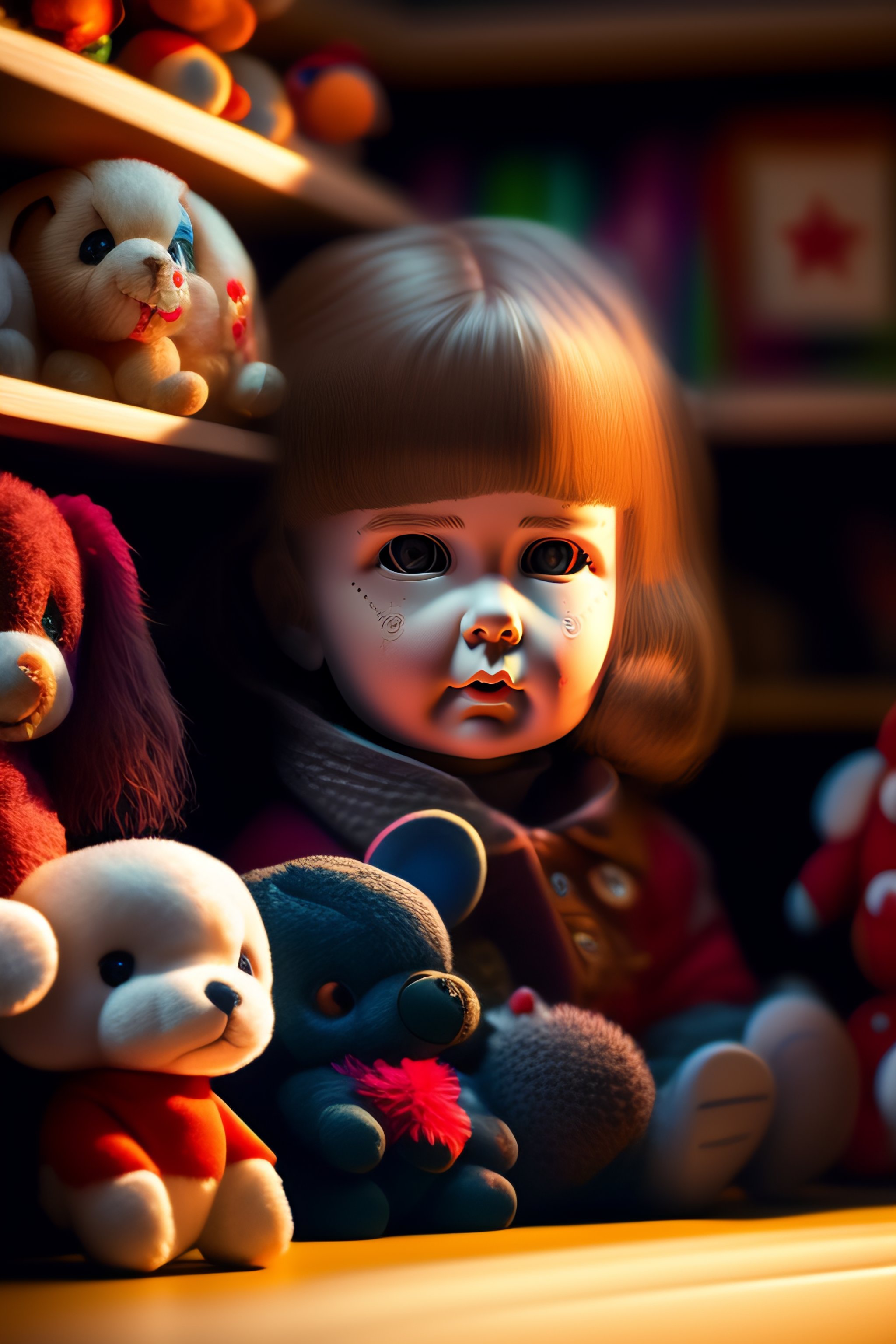 Lexica - A wide angle environmental shot of a possessed doll with an ...
