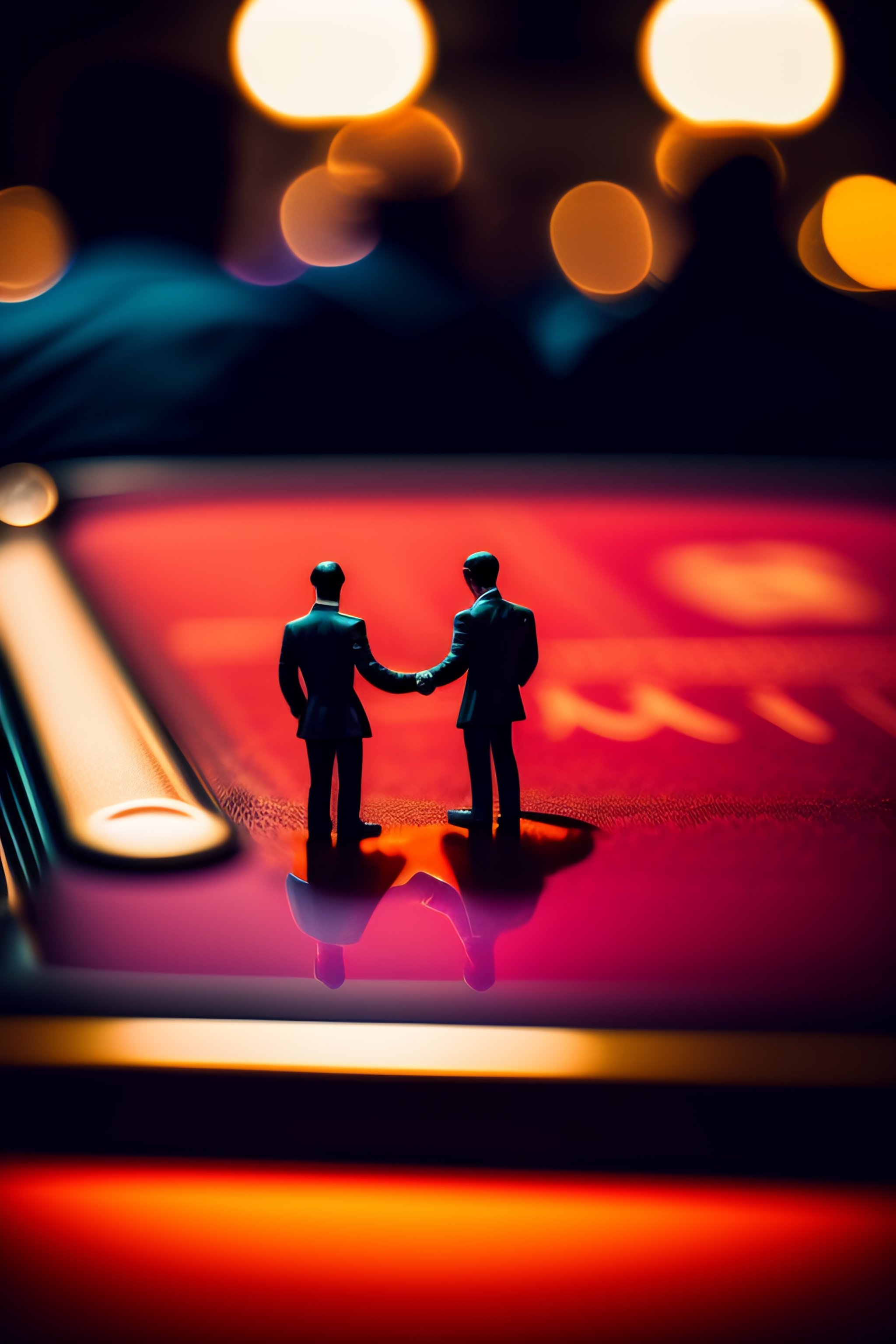 Lexica - Two tiny men dancing on the poker table in vegas, cyberpunk