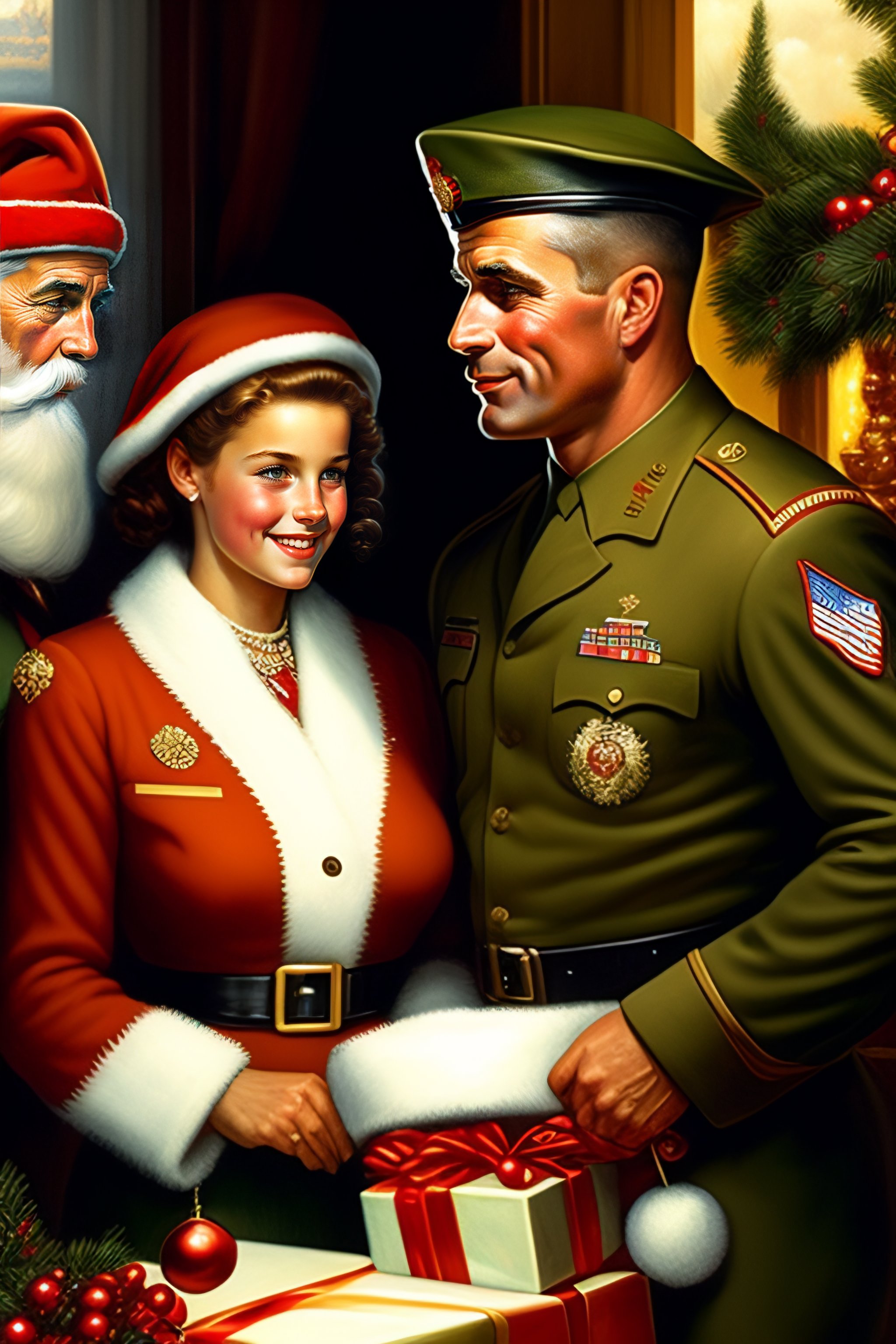 Lexica - Us soldiers celebrating chritmas day,with Santa Claus hats and ...