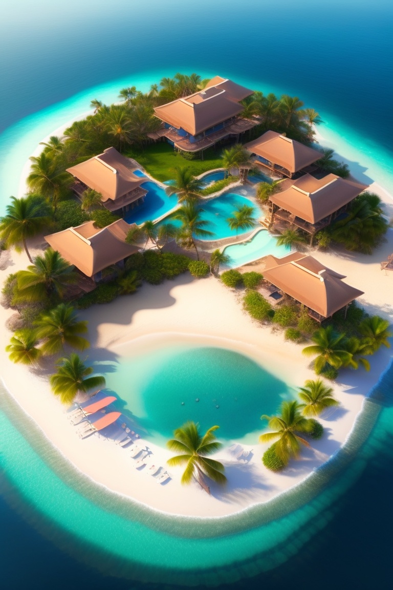 Lexica - Maldives island, aerial view, hand drawing, dream