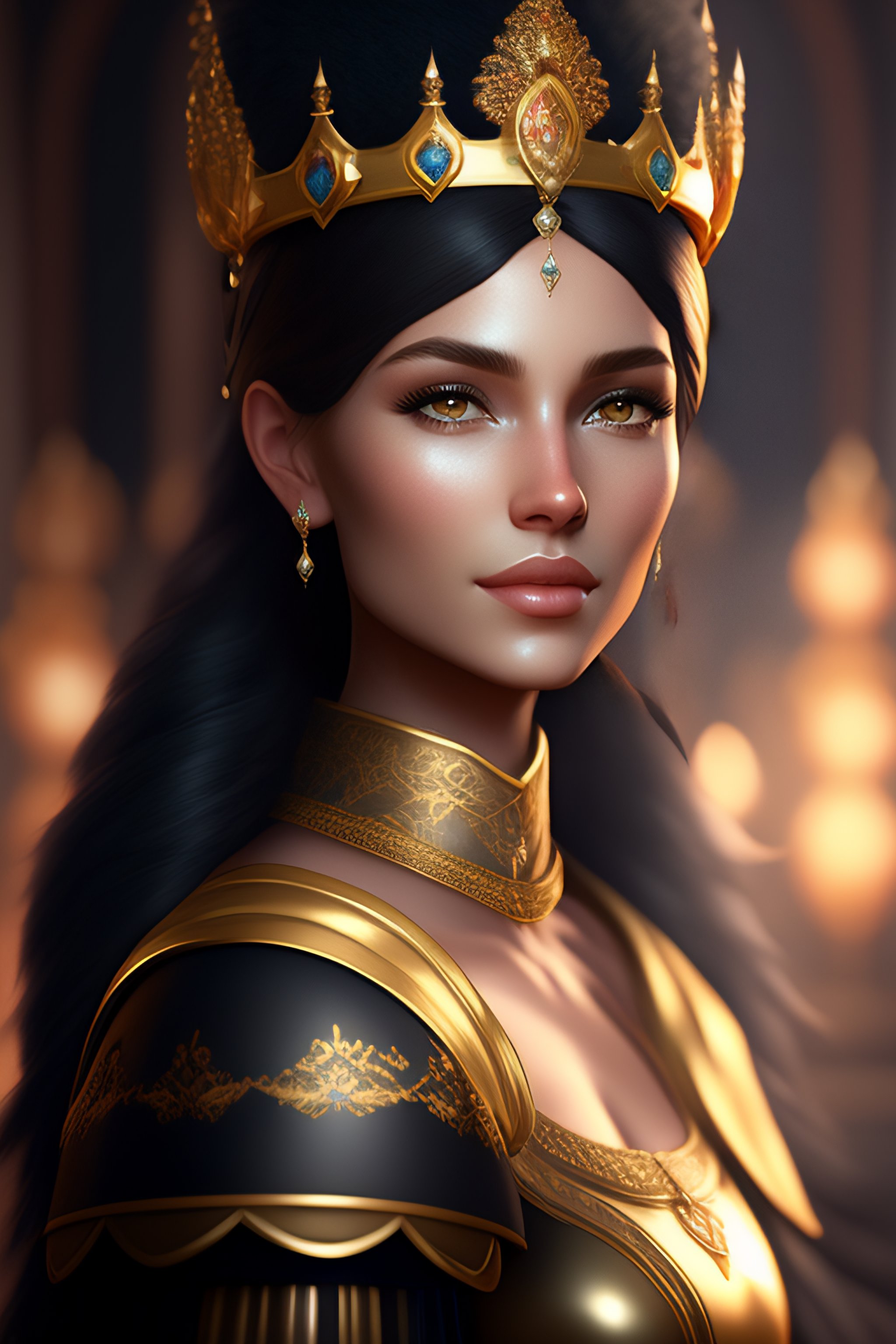 Lexica - Portrait of a princess with a crown. cute face. black fluffy ...