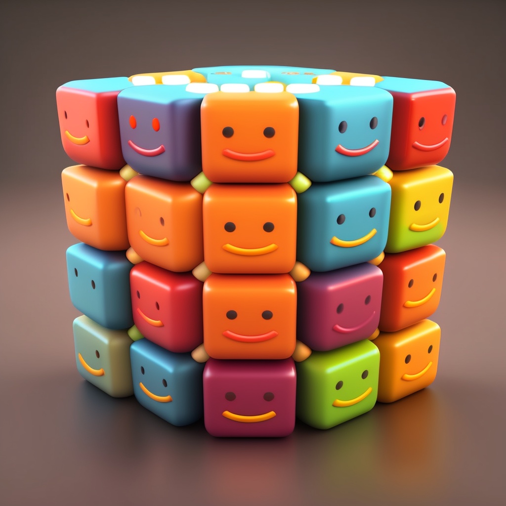 Lexica - Huge regular hexahedron with cute smiling faces, no background ...