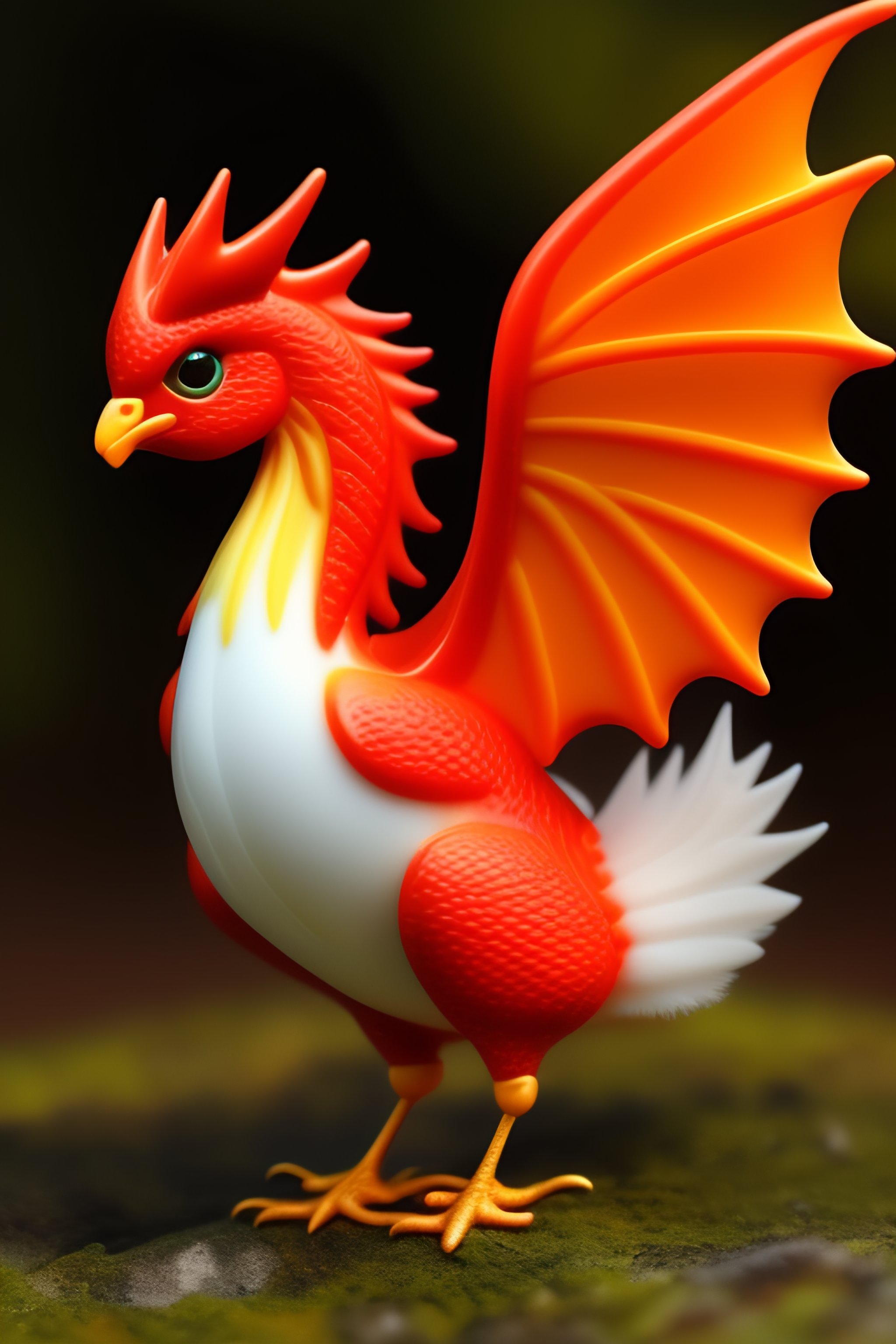 Lexica - Cute single chicken dragon, wings outstretched