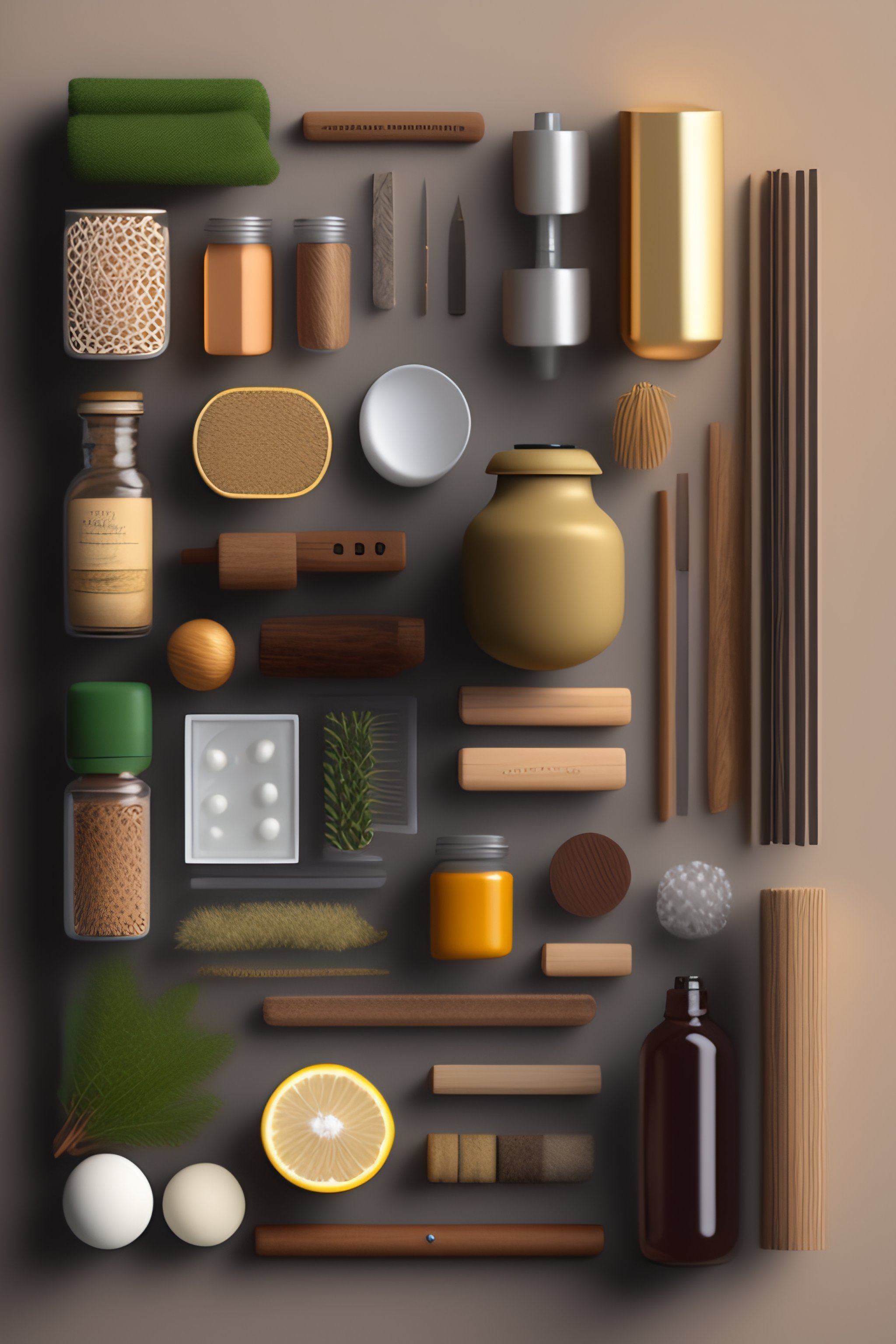 Lexica - Prompt: 'shaving kit, Knolling, flat lay, Natural materials ...
