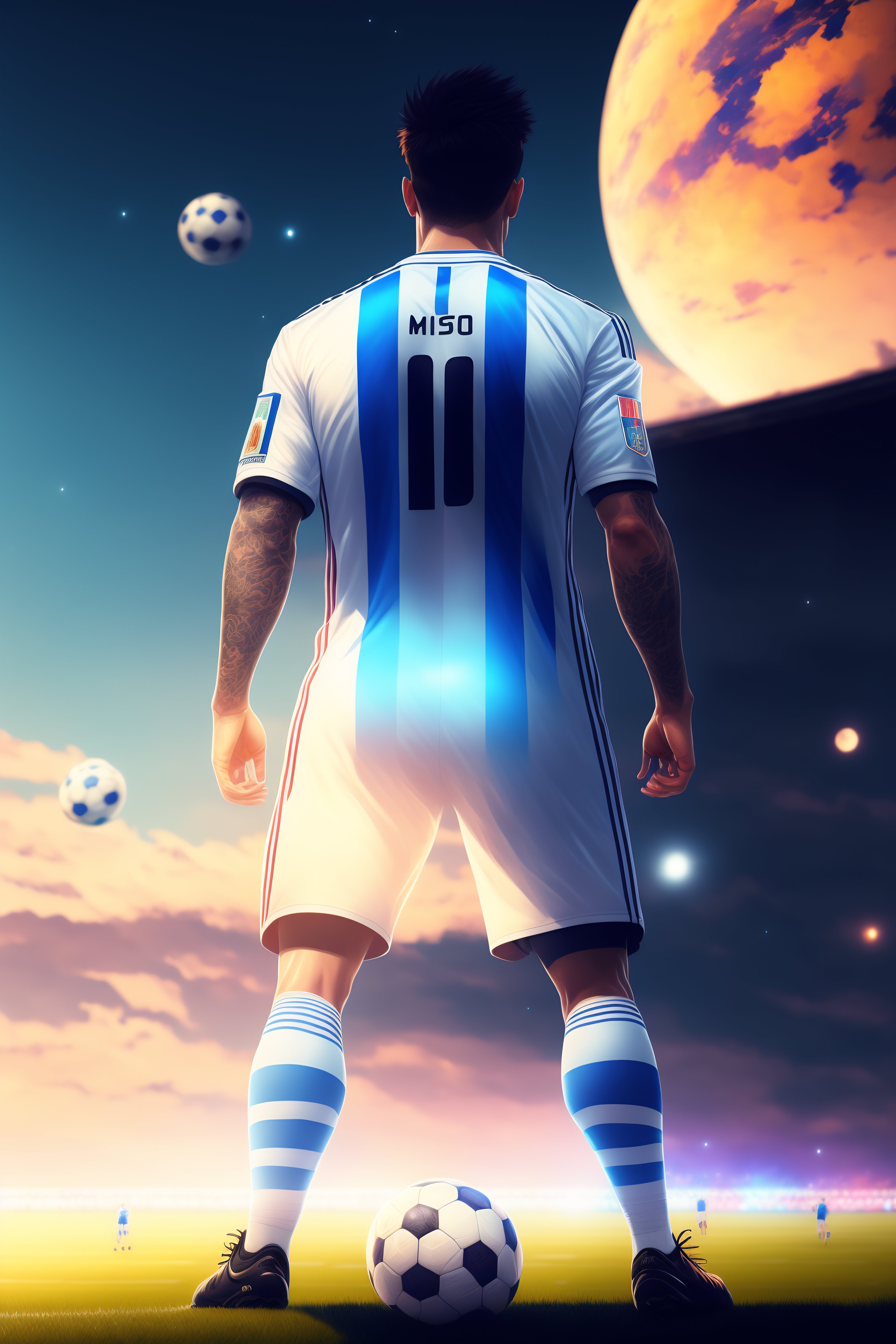 Lexica - Back of Argentine Footballer Messi, Blue and white stripes ...