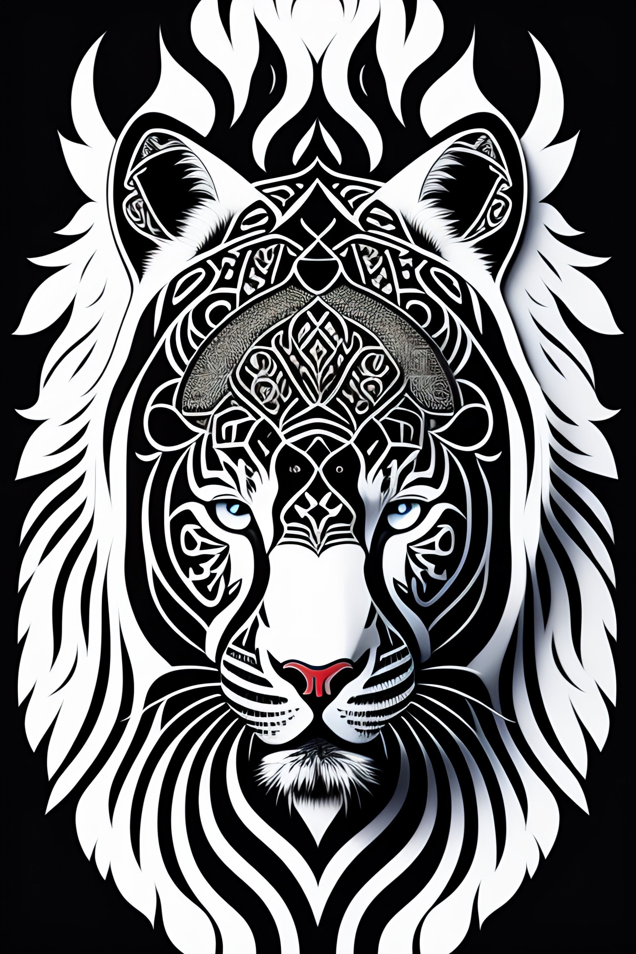 Lexica - Symmetry, one tiger head and only facing front, glare, black ...