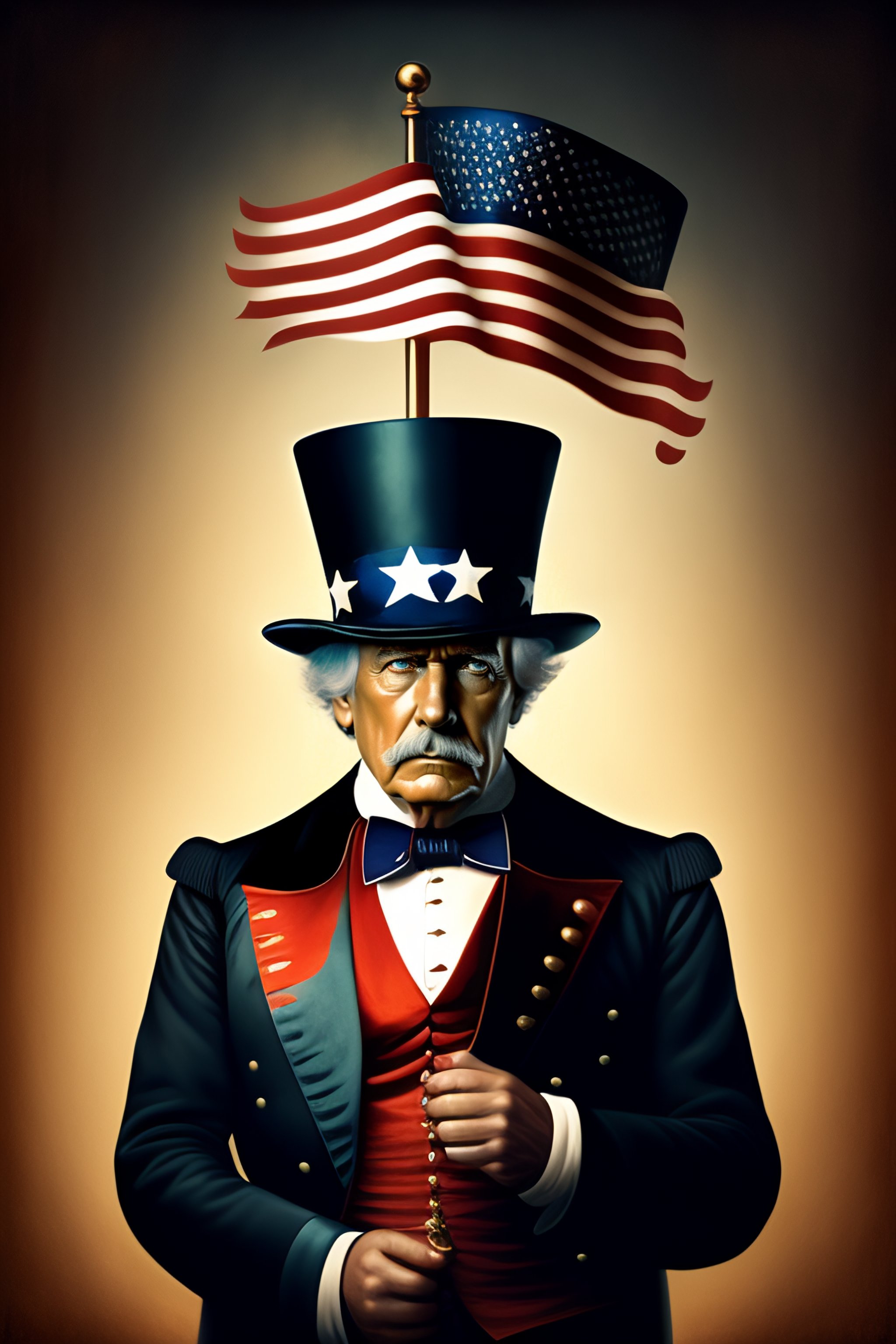 Lexica - Portrait of uncle sam in patriotc top hat holding the flag ...