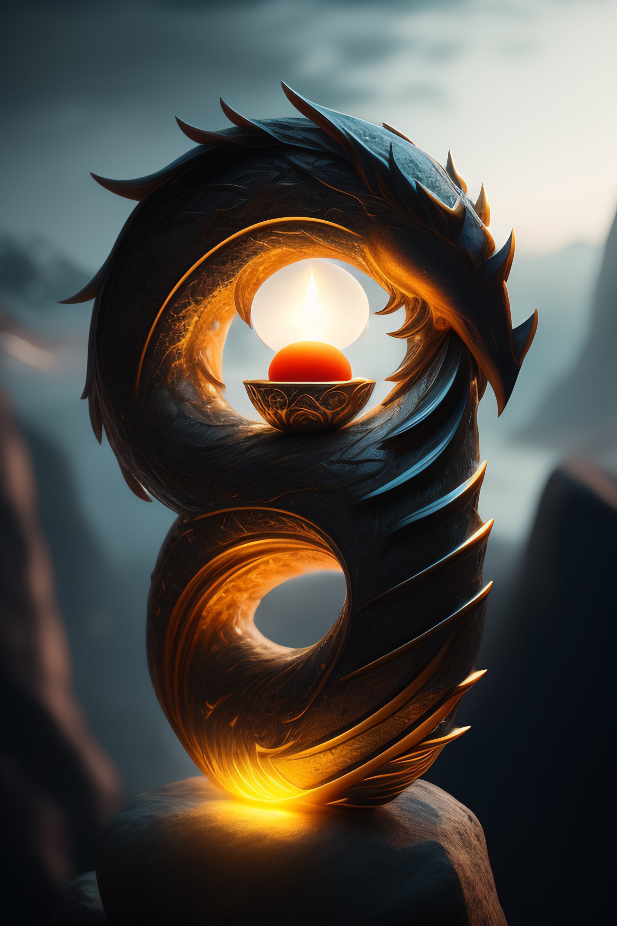 Lexica - A dragon claw made of stone holding a orb of bright light