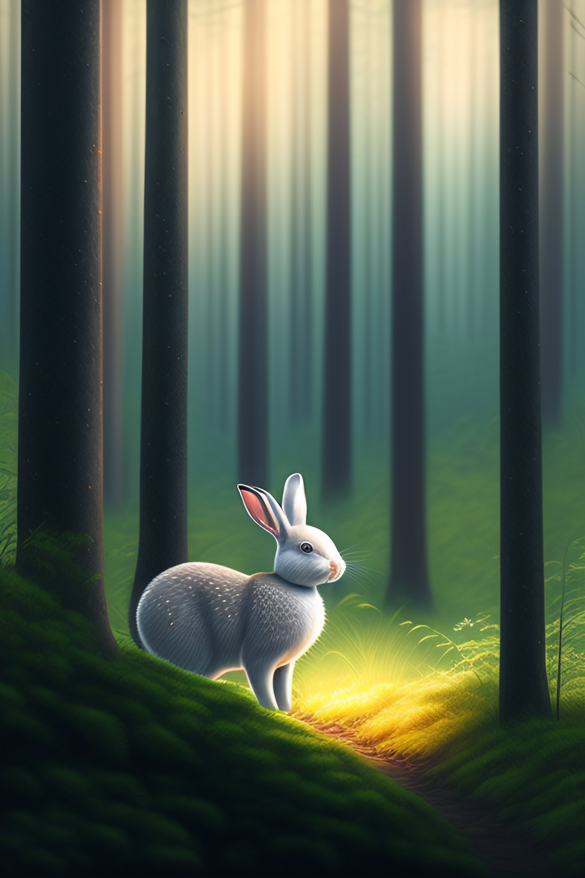 Lexica - Gray bunny in forest illustration