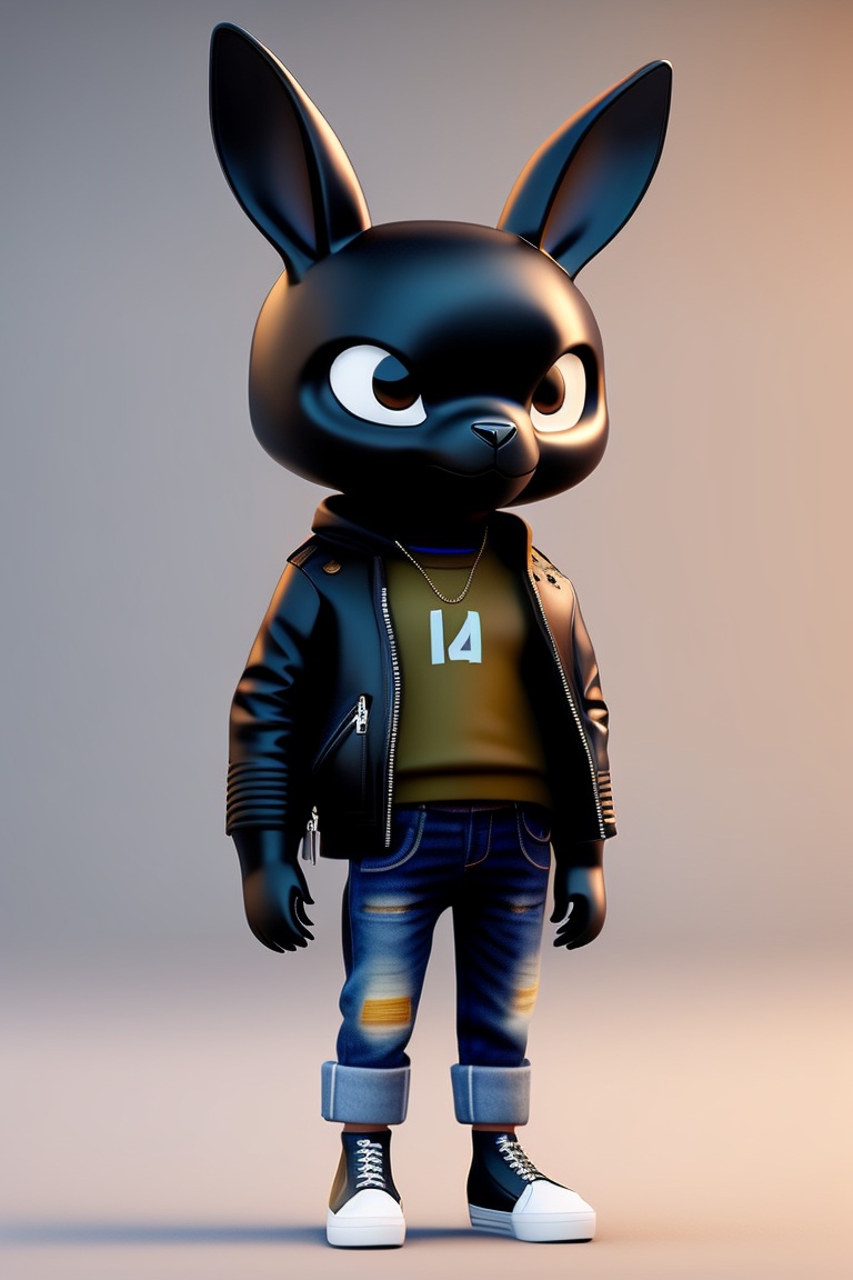 Lexica - Cartoon Black Humanoid Rabbit with large white eyes. He’s ...