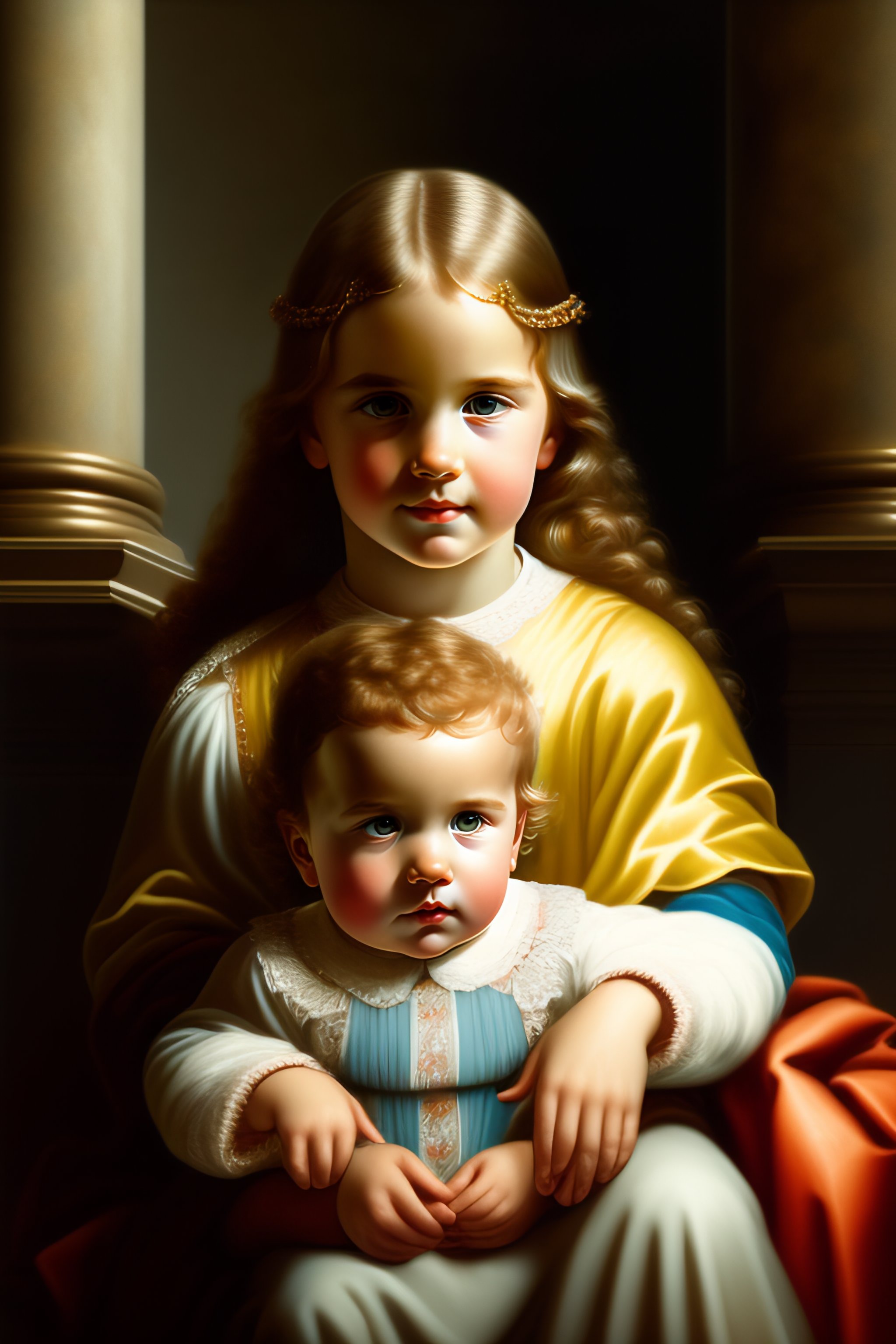 Lexica - Portrait of a child sitting in the lap of Jesus Christ