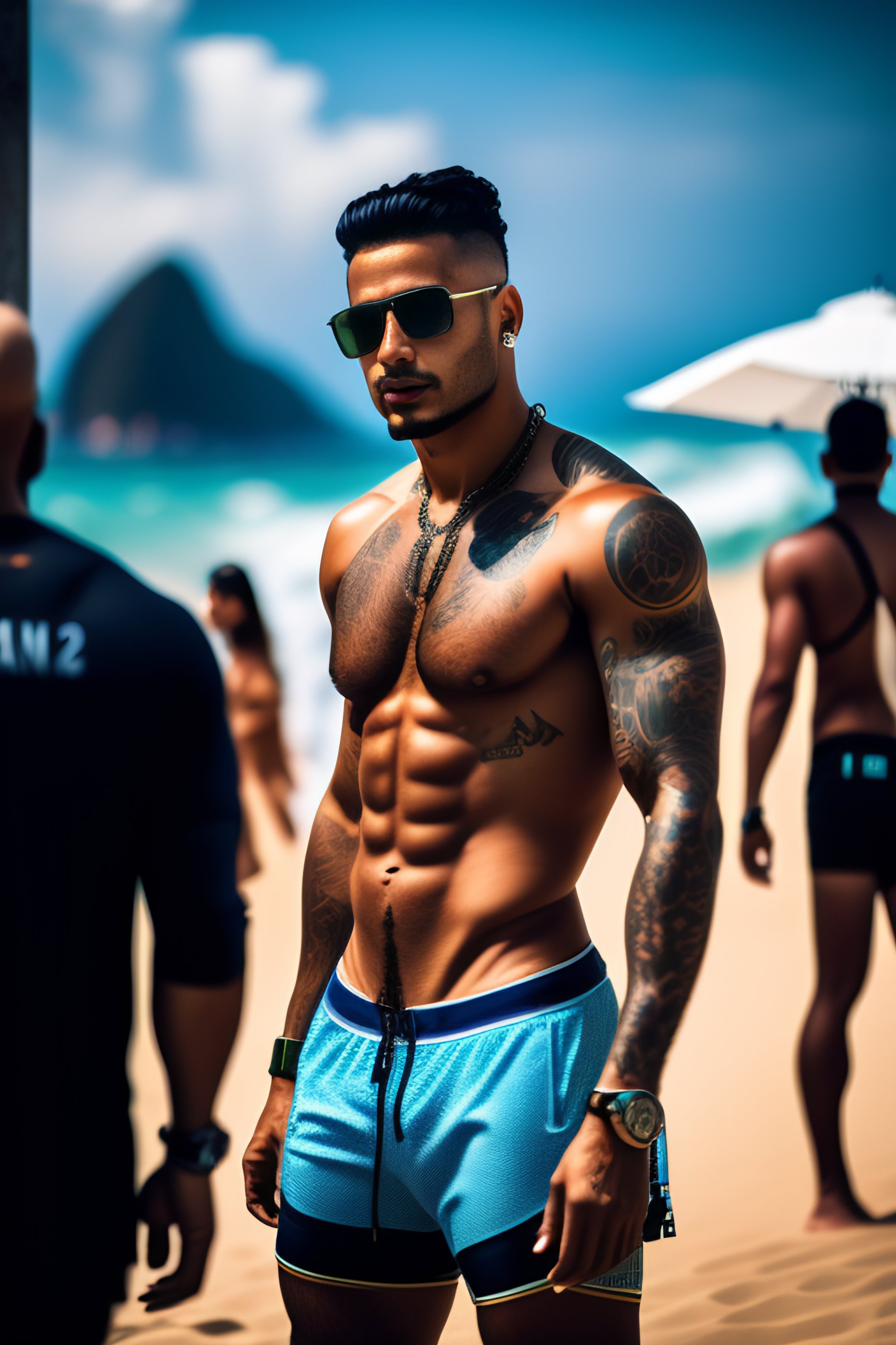 Lexica - Cyberpunk brazilian white man, cyberpunk copacabana beach ...