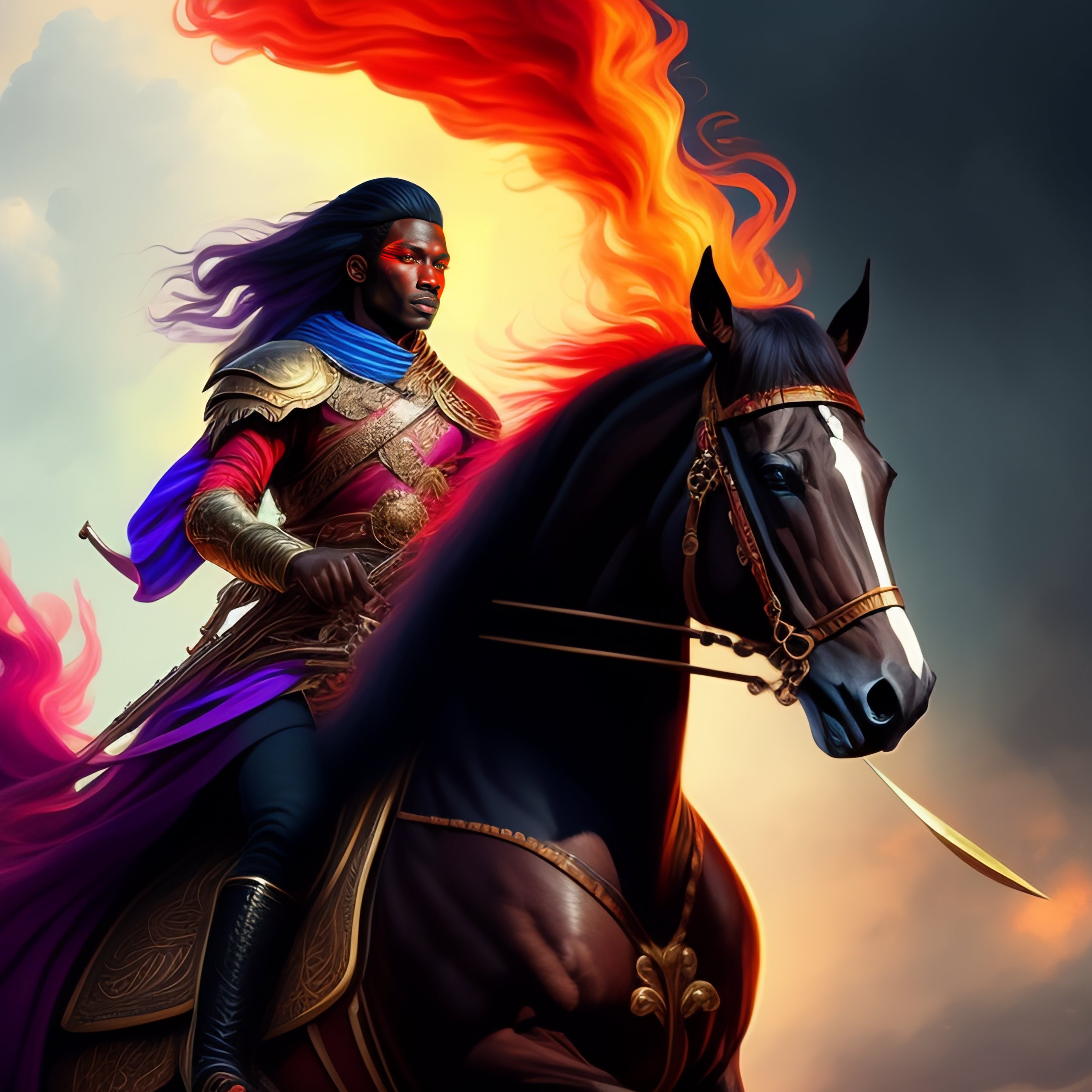 Lexica - Dnd art for a a rainbow demon, jet black skin, riding a horse ...