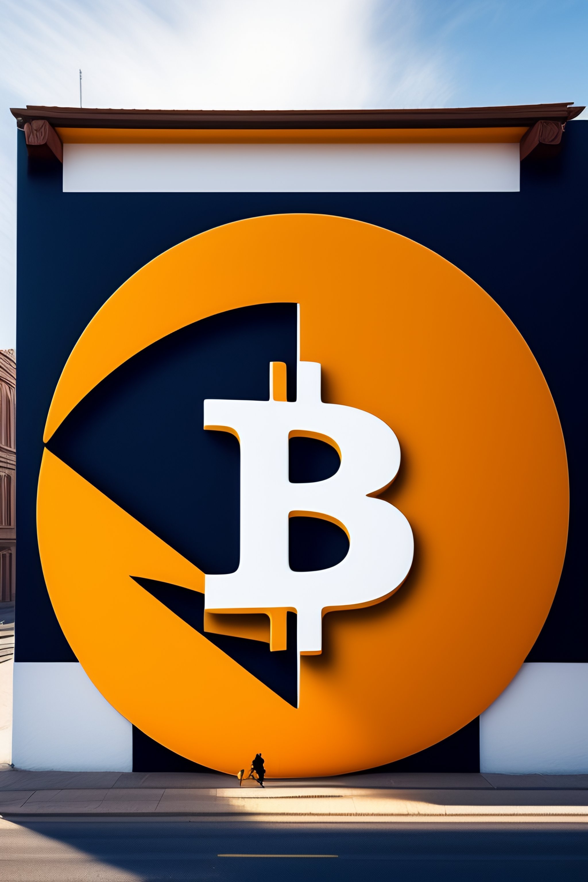 Lexica - Create a bitcoin logo on a white wall in a downtown city area ...