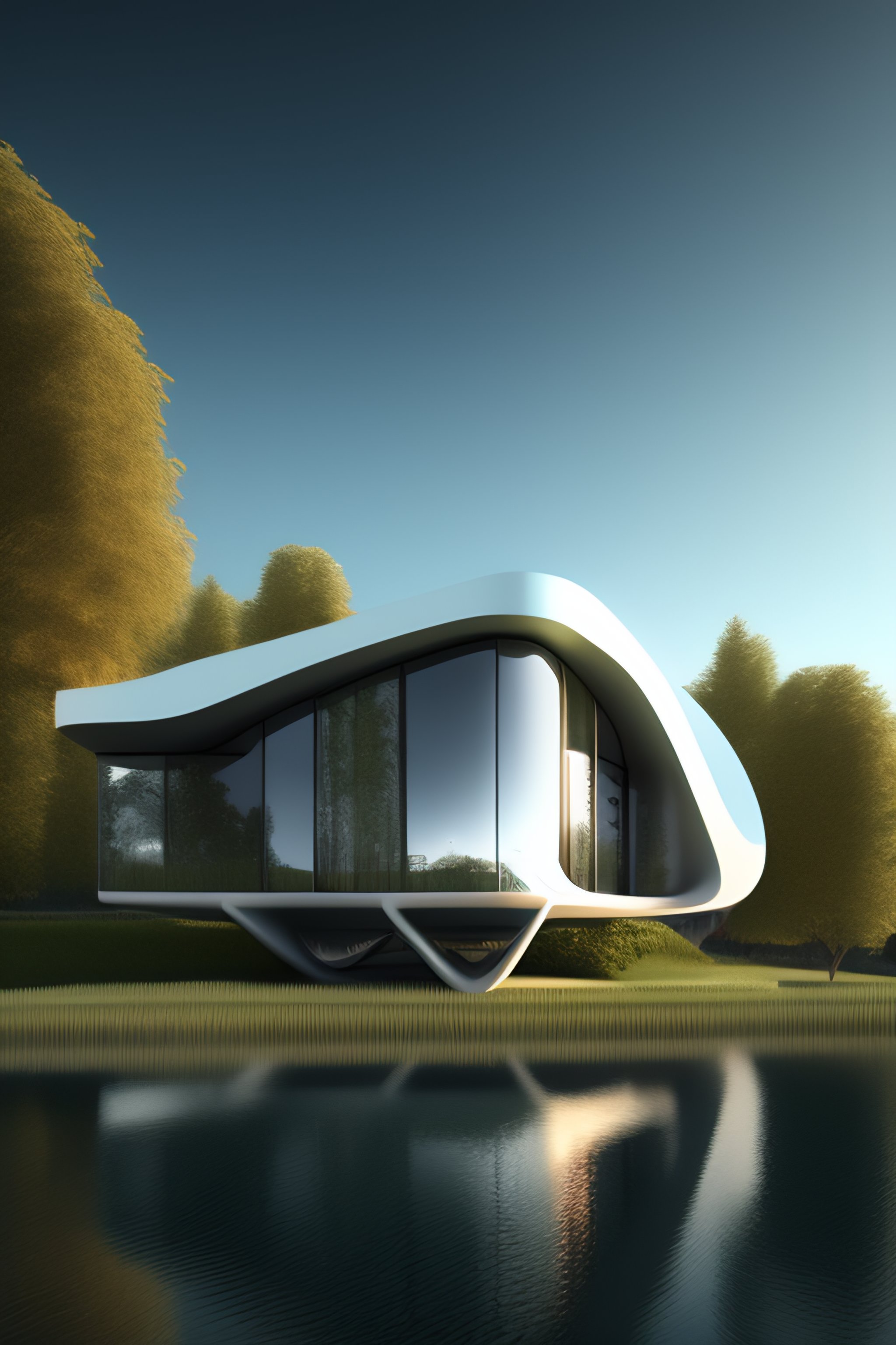 Lexica - Organic house next to the lake, zaha hadid, render, 8k ...