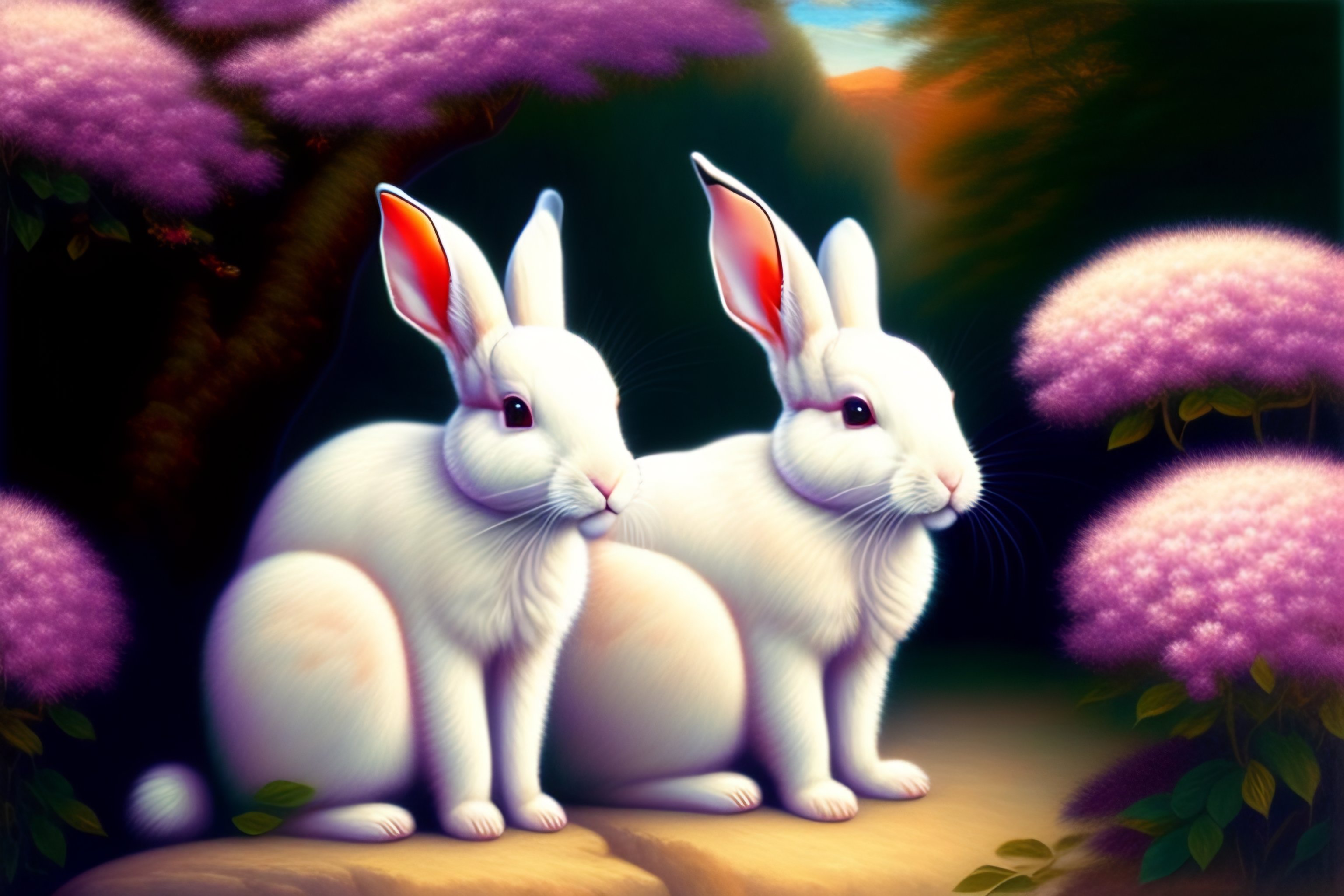 Lexica - Oil painting portrait of two white bunnies, super realistic ...