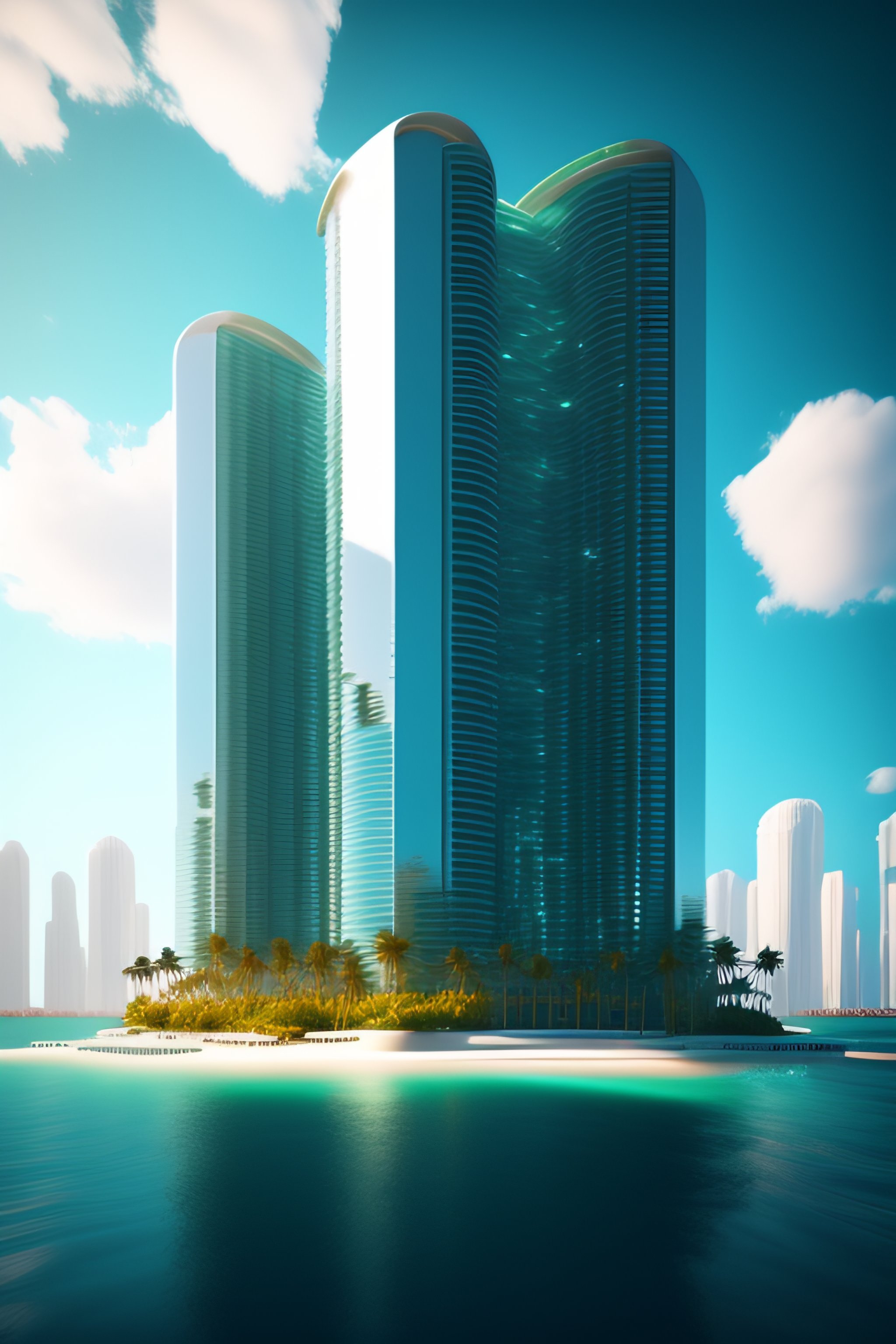 Lexica - Futuristic miami with crowded beach and humongous glass ...
