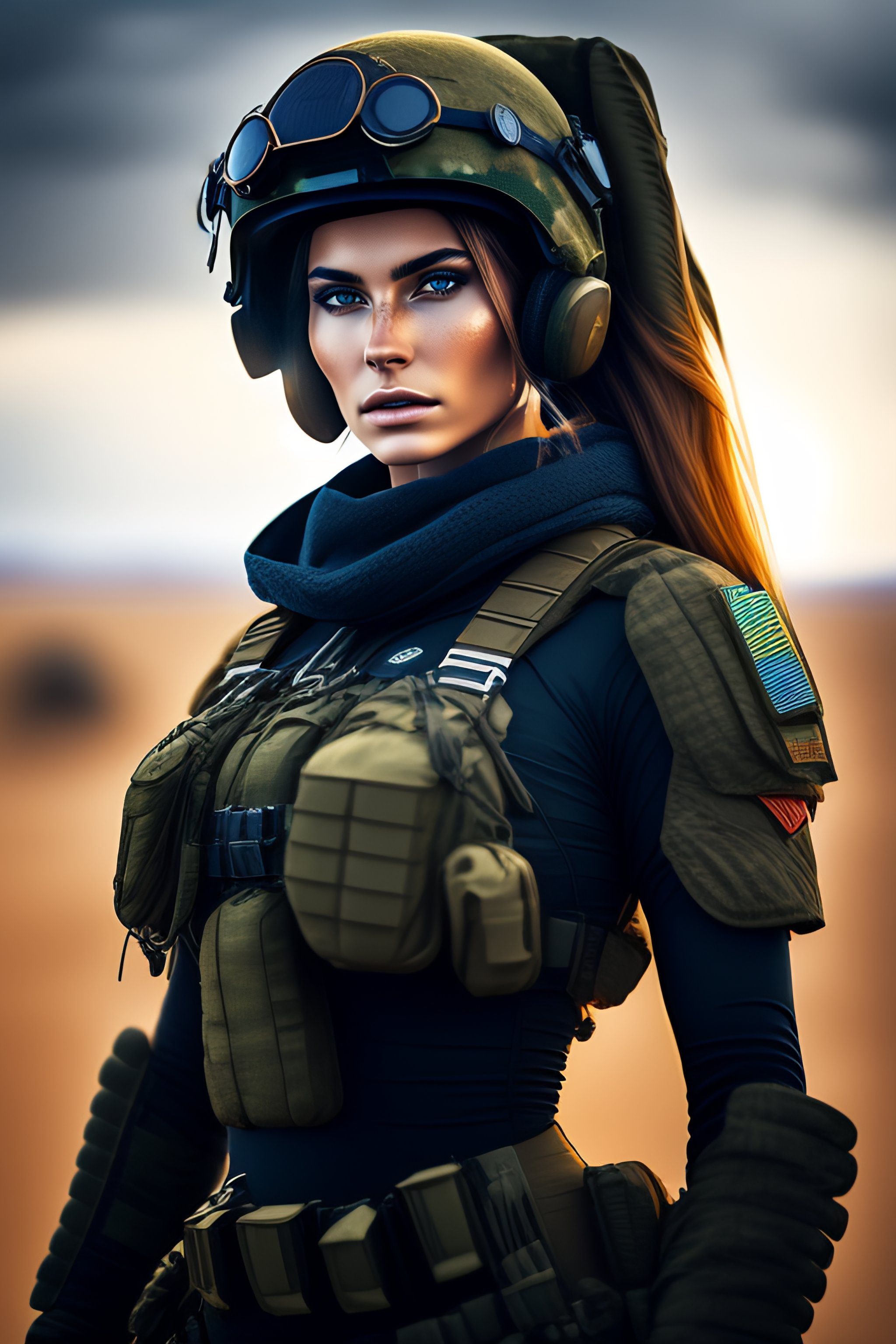 Lexica - A cyber beautiful Russian girl warrior in a burnt land ...