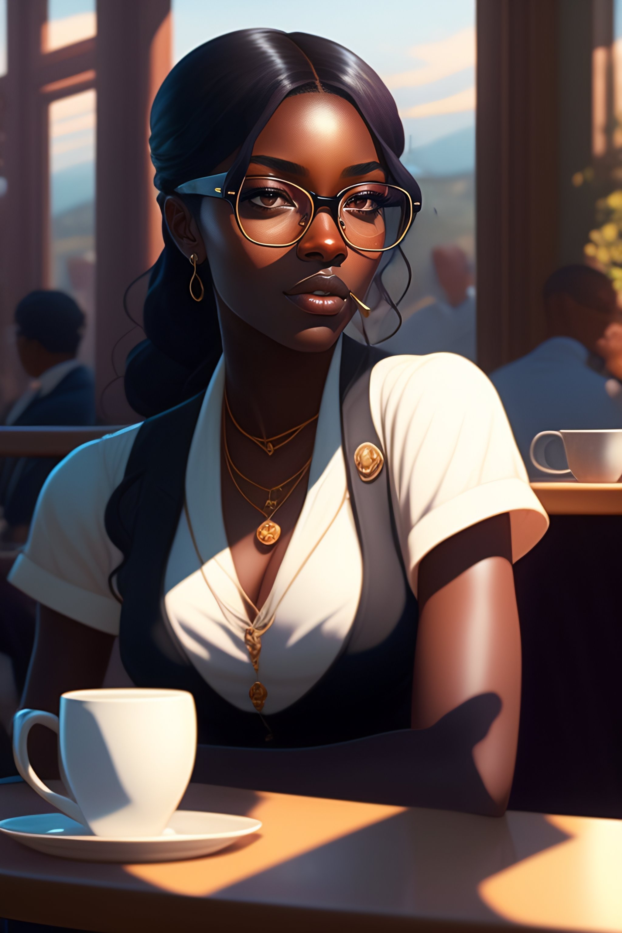 Lexica - Saucy dark skinned girl in blouse black braids black wayfarer ...