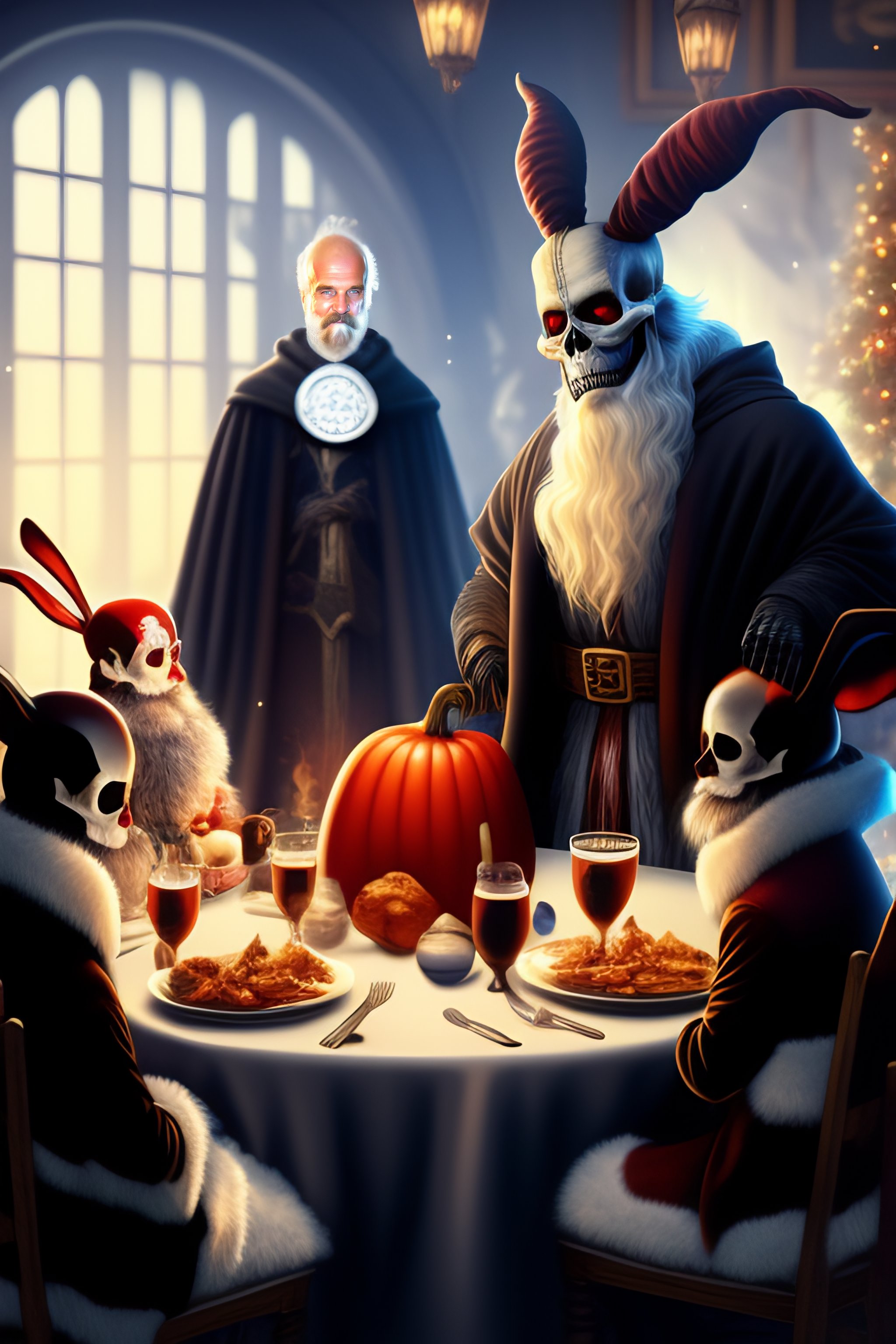 Lexica - Skeletal Grim Reaper in a dark robe, Santa Claus, Easter Bunny ...