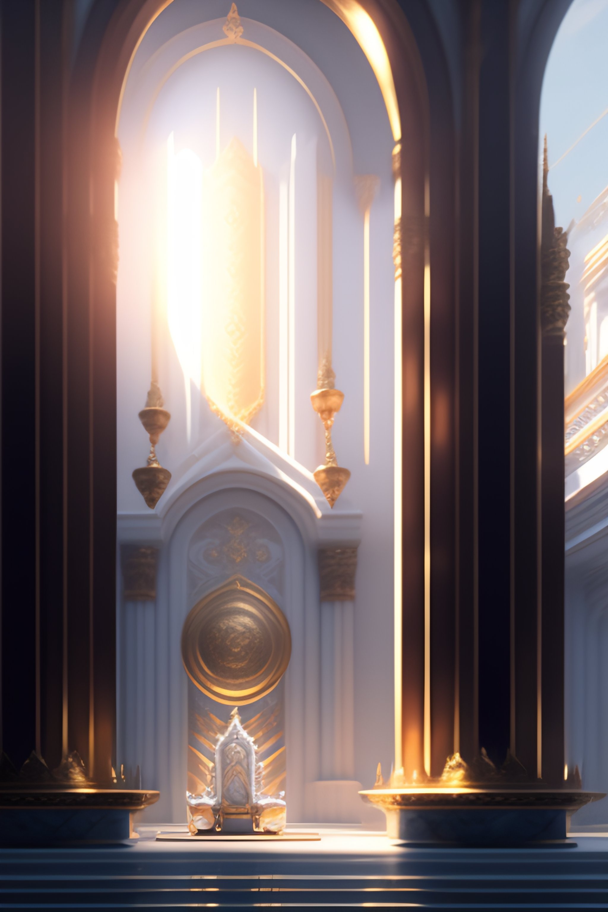 Lexica - A crowded throne room, white marble, god rays, epic cityscape ...