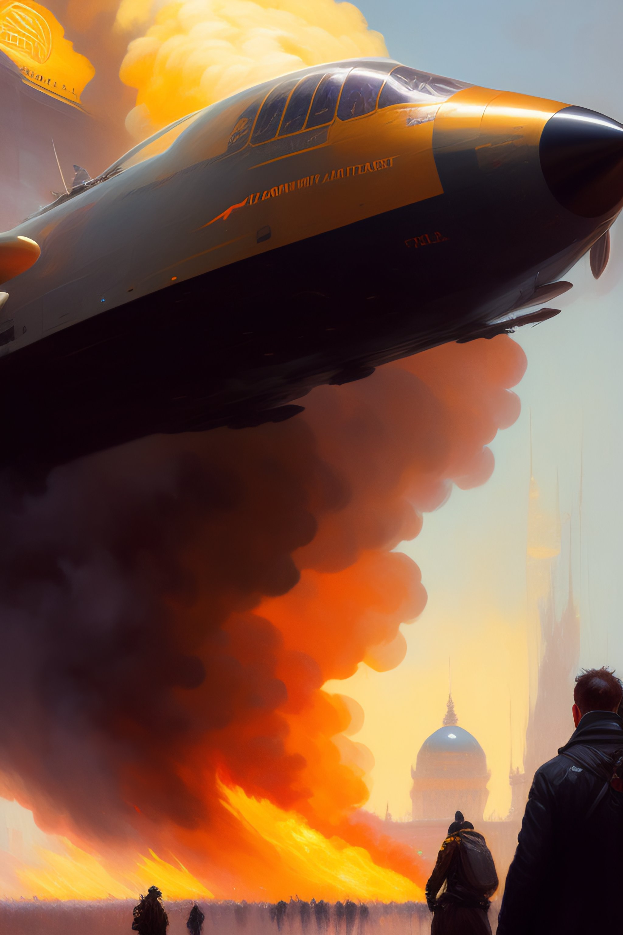 Lexica - A pilot ejecting from a burning aircraft, trailing smoke ...