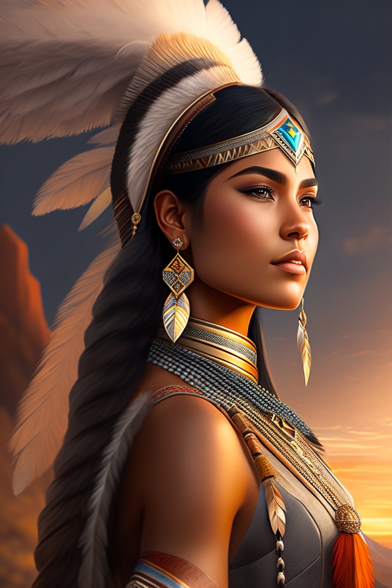 Lexica - Portrait of a young Native American warrior princess, standing ...